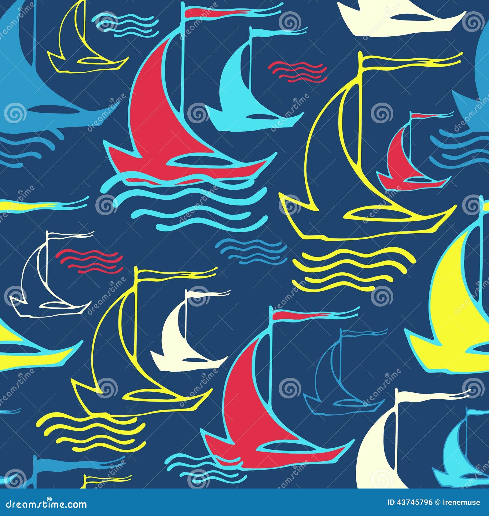 Seamless Pattern with Decorative Ships Stock Vector - Illustration of ...