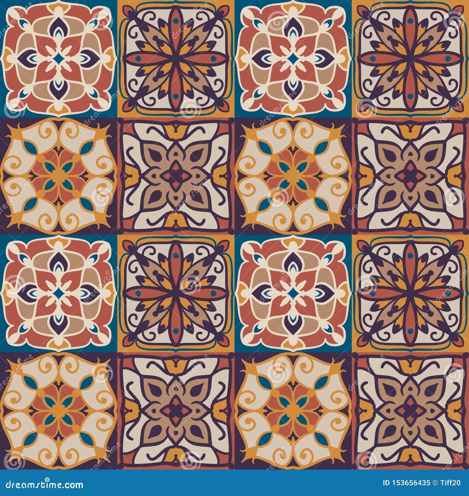 Seamless Pattern of Decorative Tiles Stock Vector - Illustration of ...