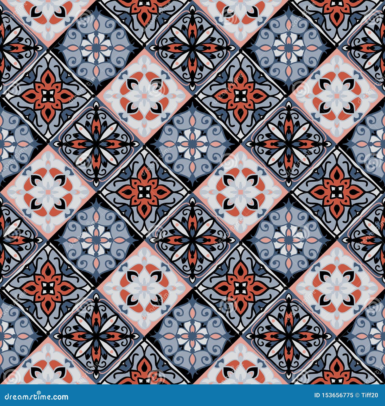 Seamless Pattern of Decorative Tiles Stock Vector - Illustration of ...