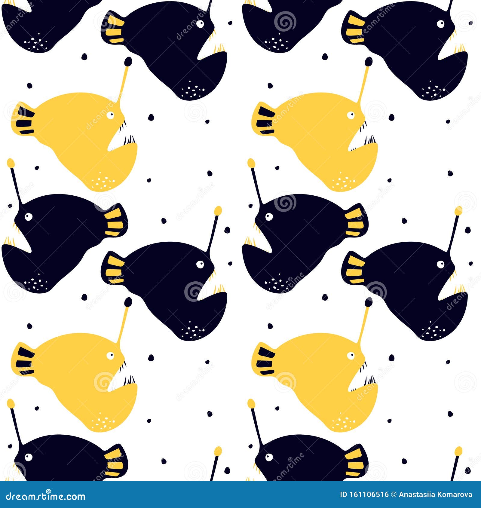 Seamless Pattern with Deep Sea Angler Fish. Stock Vector - Illustration ...