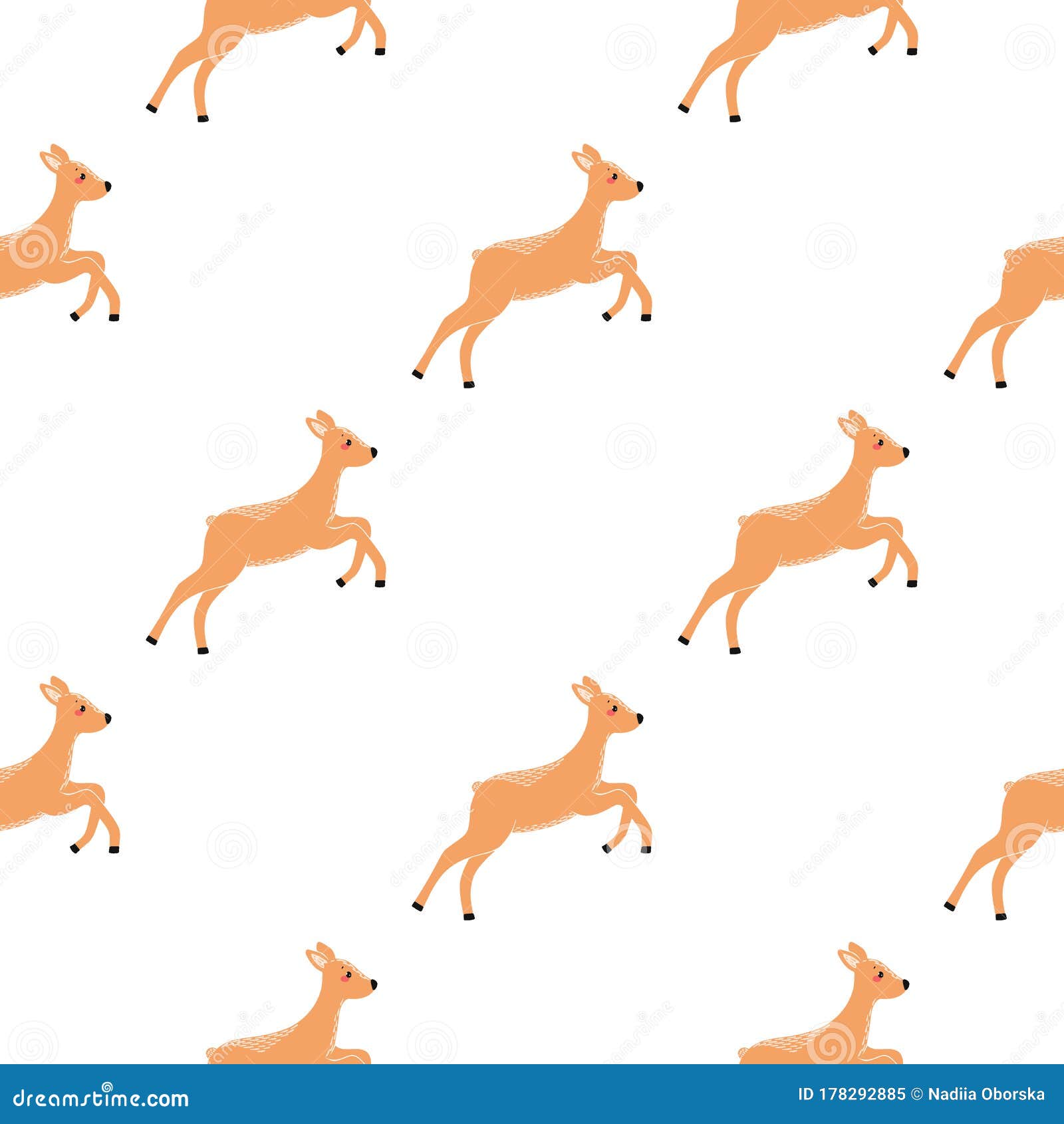 Seamless Pattern with Deer, Doe, Roe Deer. Vector Illustration in the ...