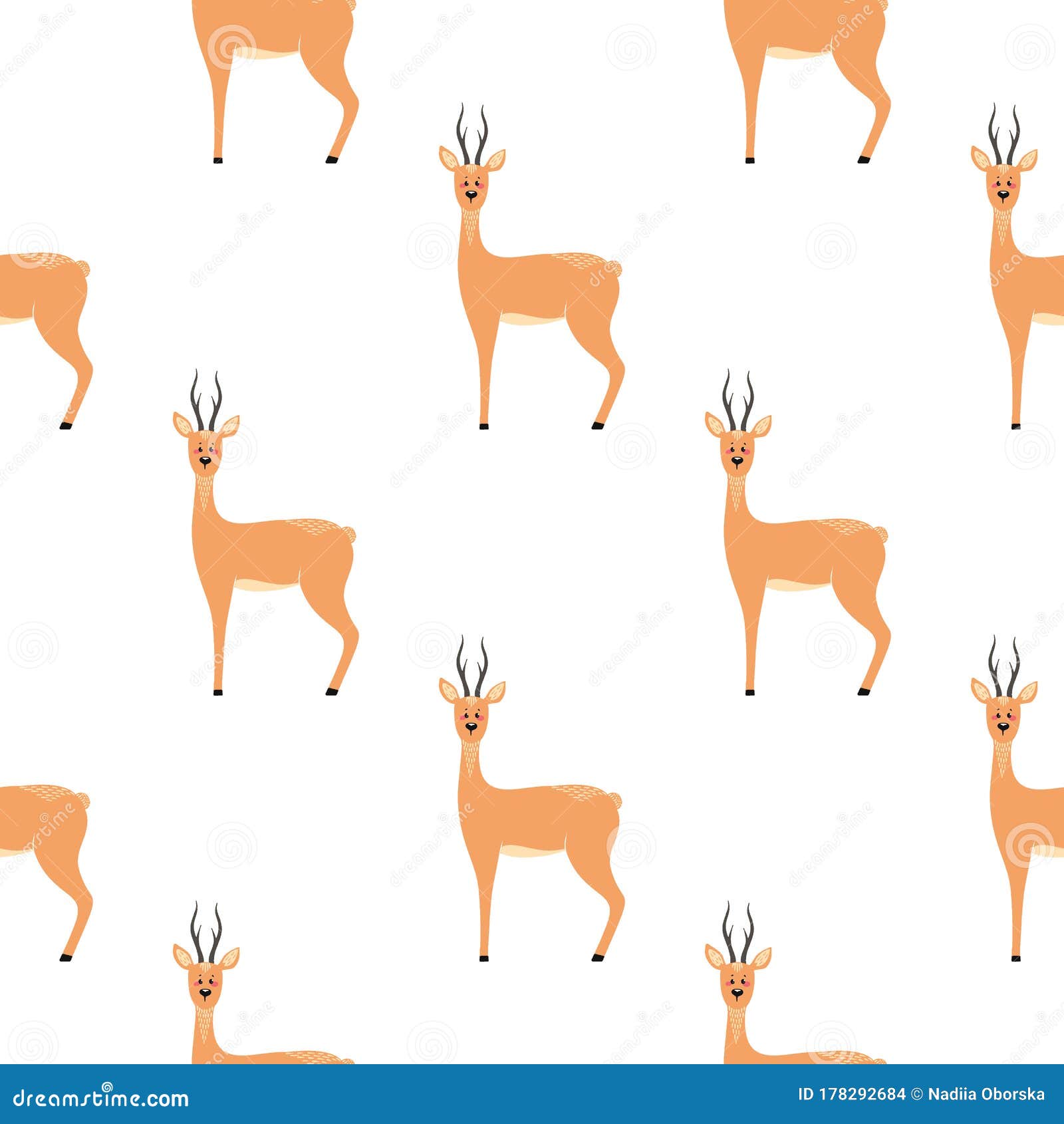 Seamless Pattern with Deer, Doe, Roe Deer. Vector Illustration in the ...