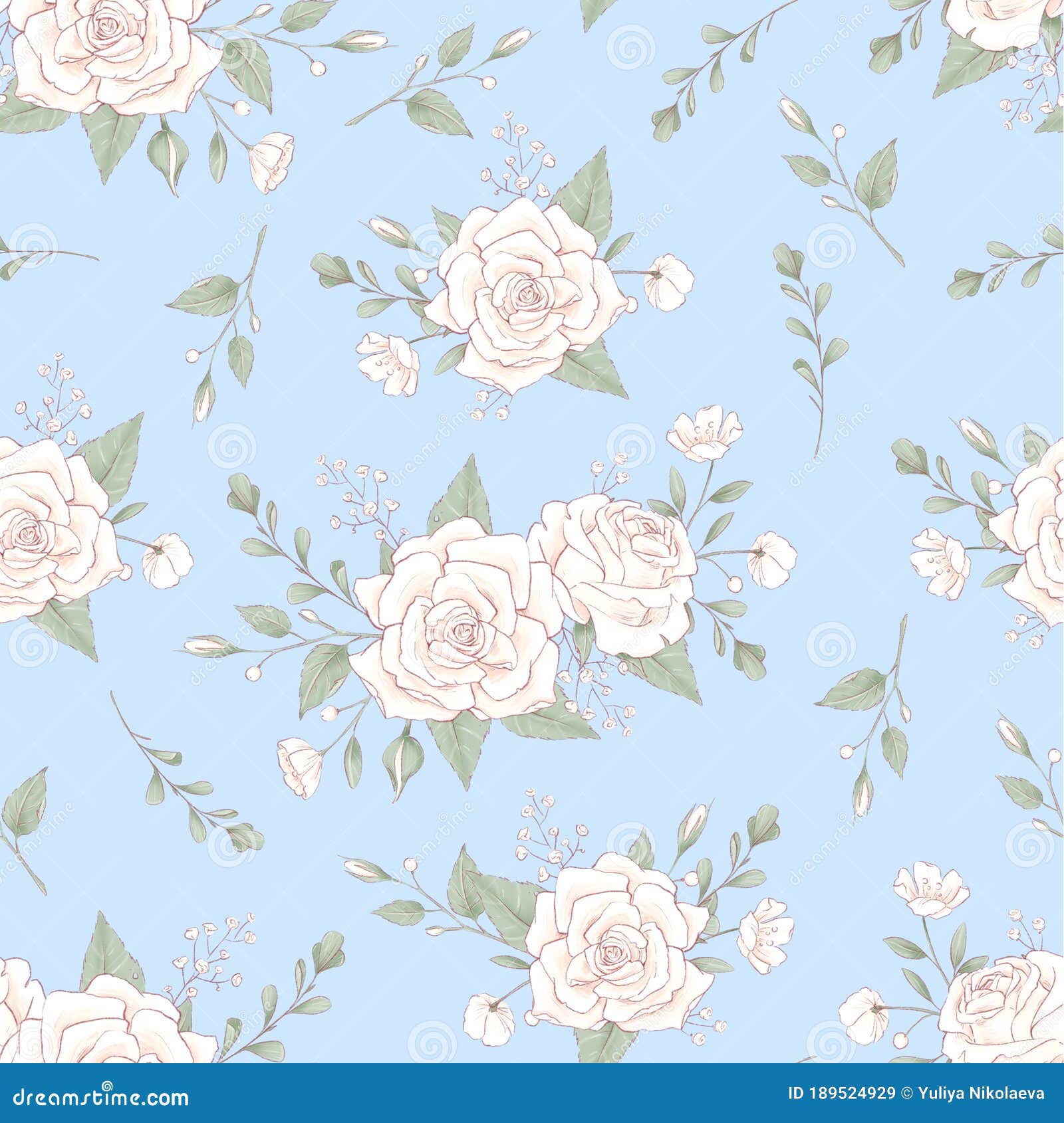 Seamless Pattern of Delicate Roses. Hand Drawing Stock Image - Image of ...