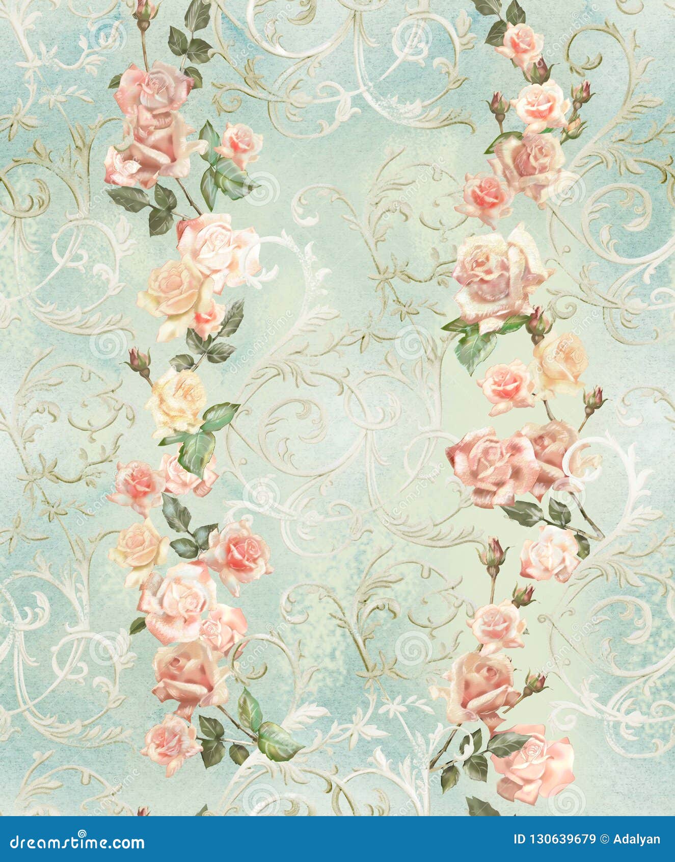 Seamless, Pattern, with Delicate Roses and Monograms, Shabby Chic ...