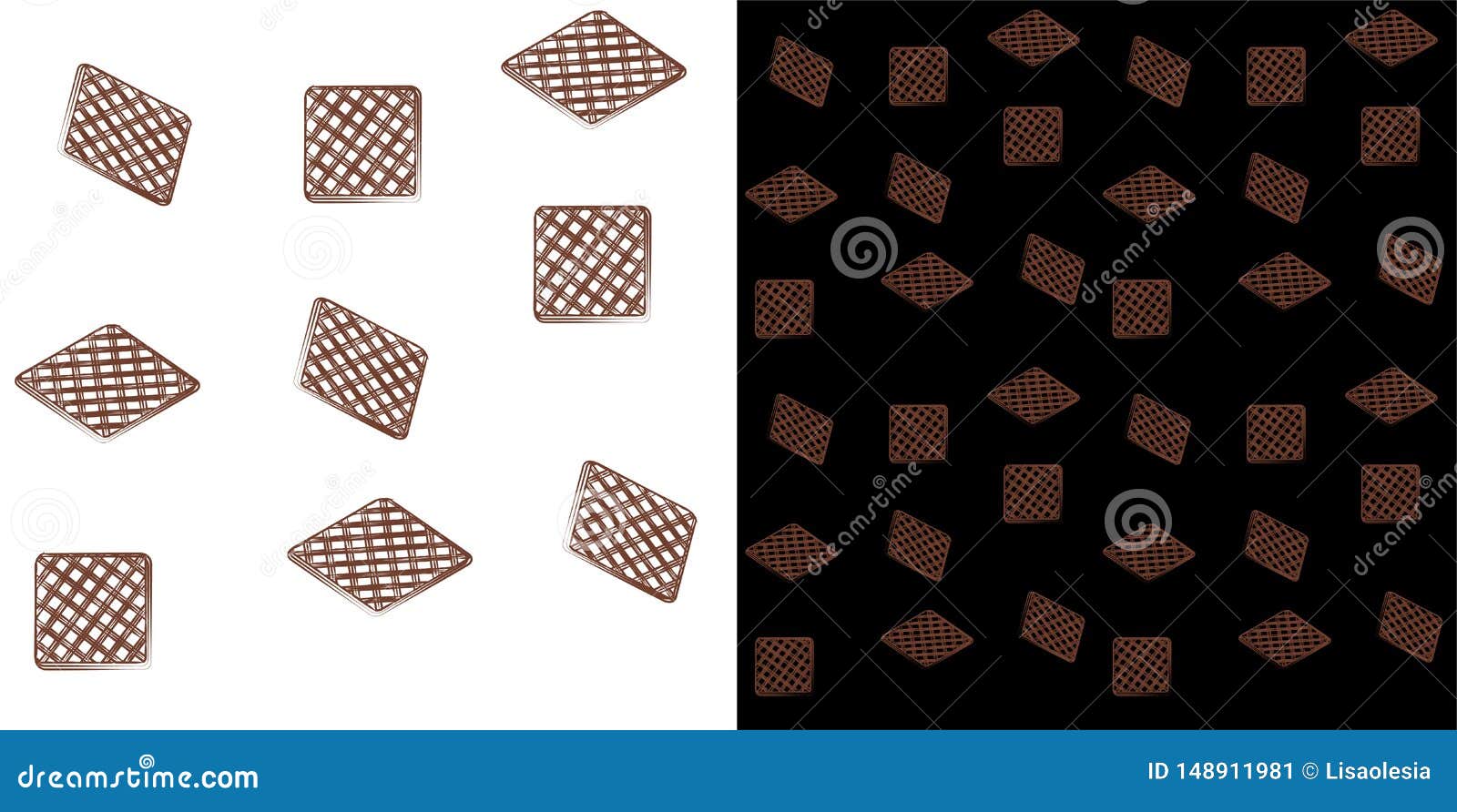 Seamless Pattern with Delicious Crispy Waffles. a Set of Two White and ...