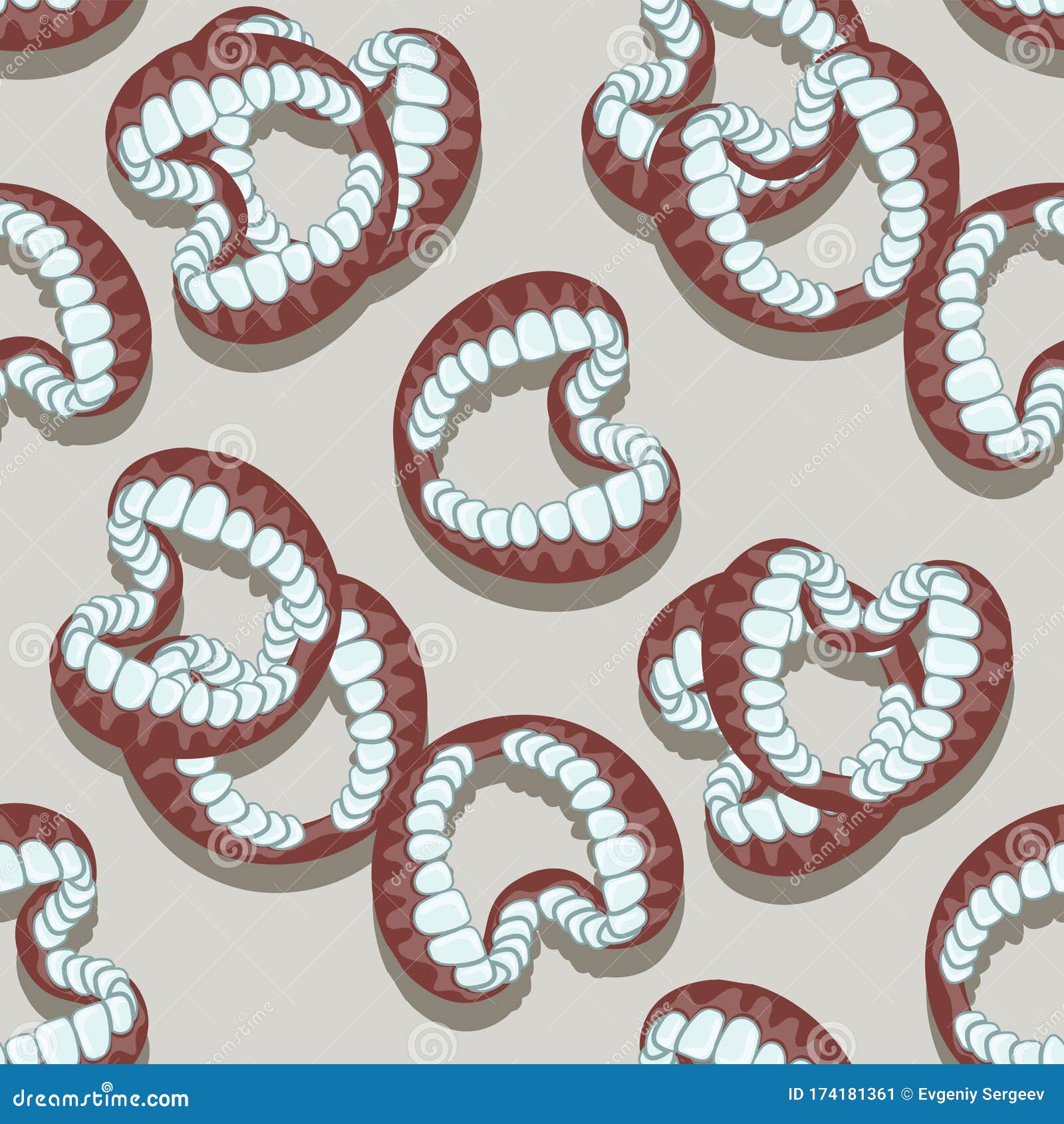 Seamless Pattern of Dentistry Teeth Jaw on Grey Background. Vector ...