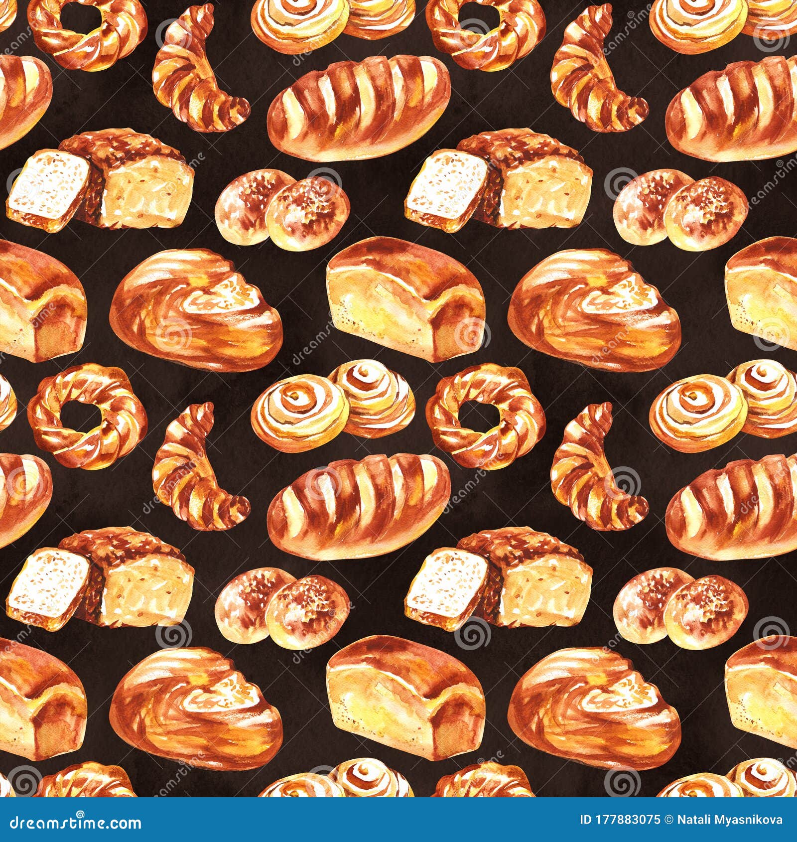 Seamless Pattern Depicting Baking. on a White Background. Watercolor ...