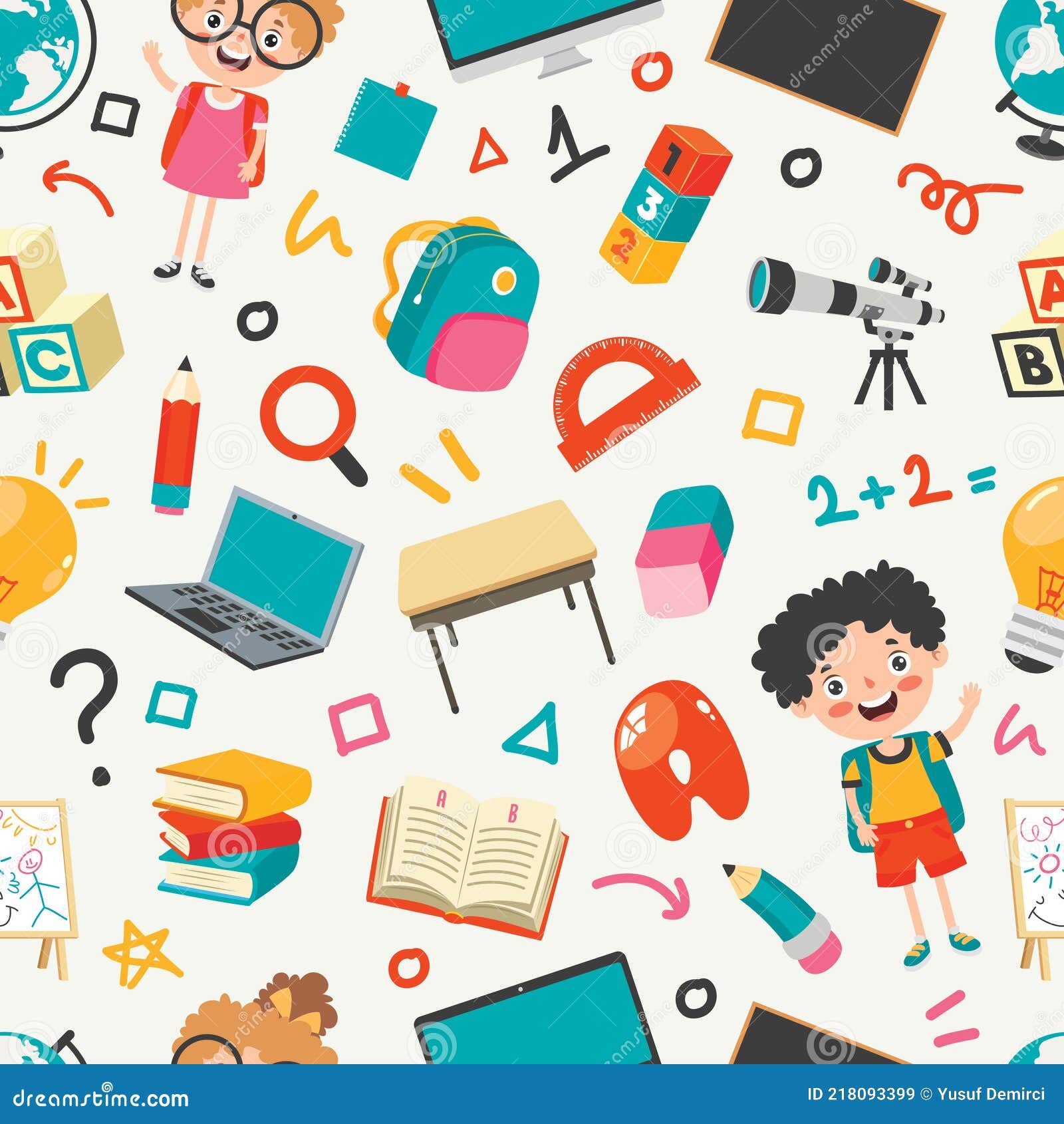 Seamless Pattern Design with Cartoon Character Stock Vector ...