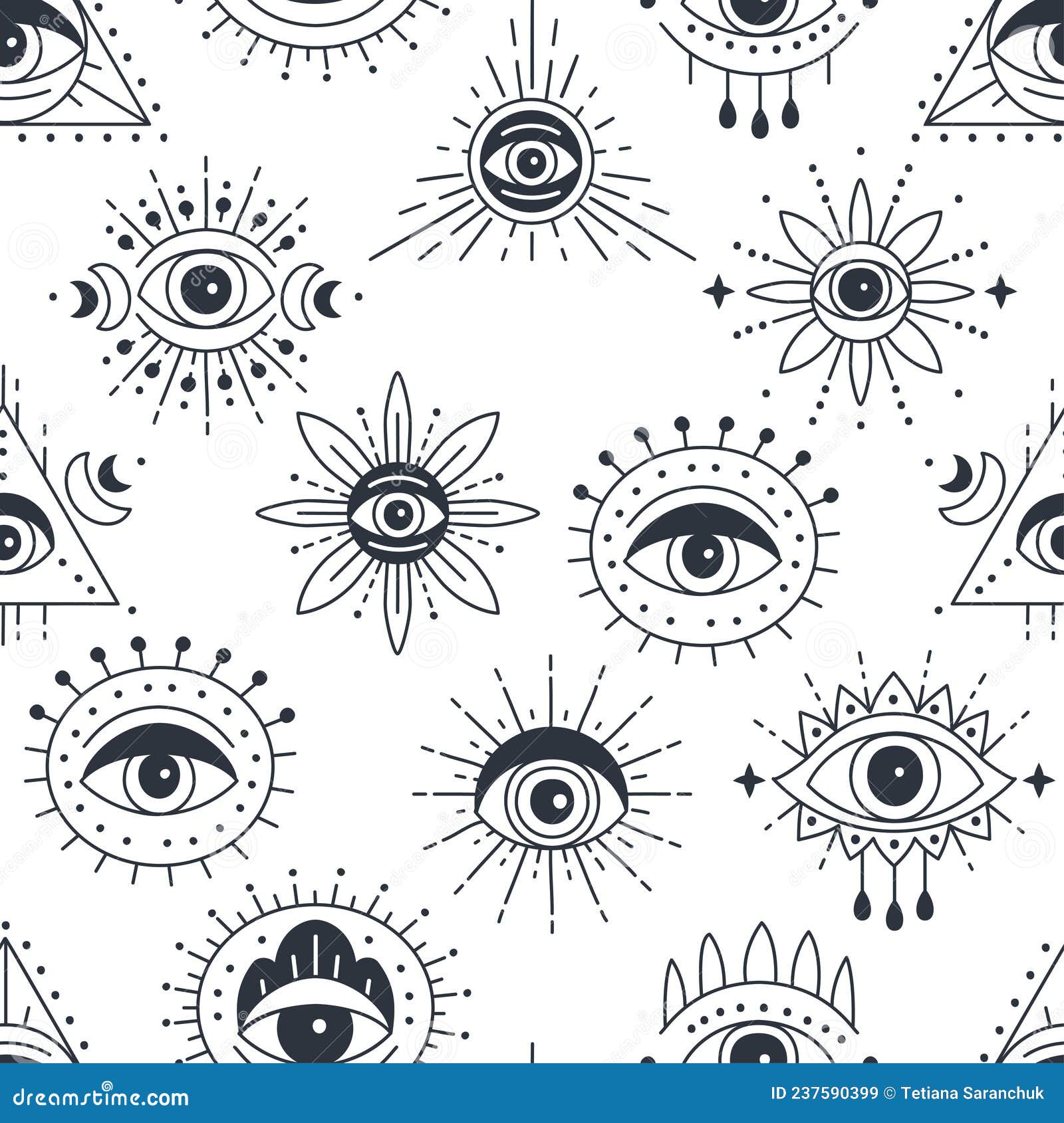 Seamless Pattern Design with Evil Doodle Eye. Hand Drawn Witchcraft Eye ...