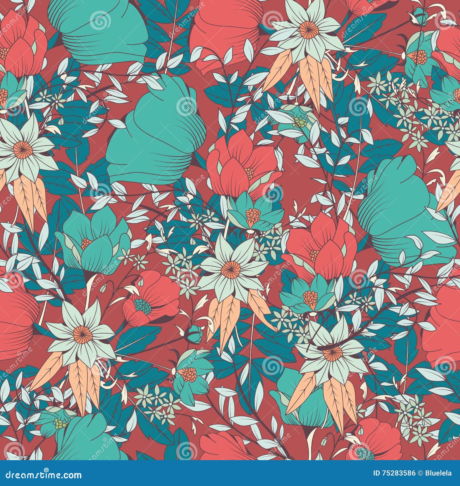 Seamless Pattern Design with Hand Drawn Flowers and Floral Elements ...