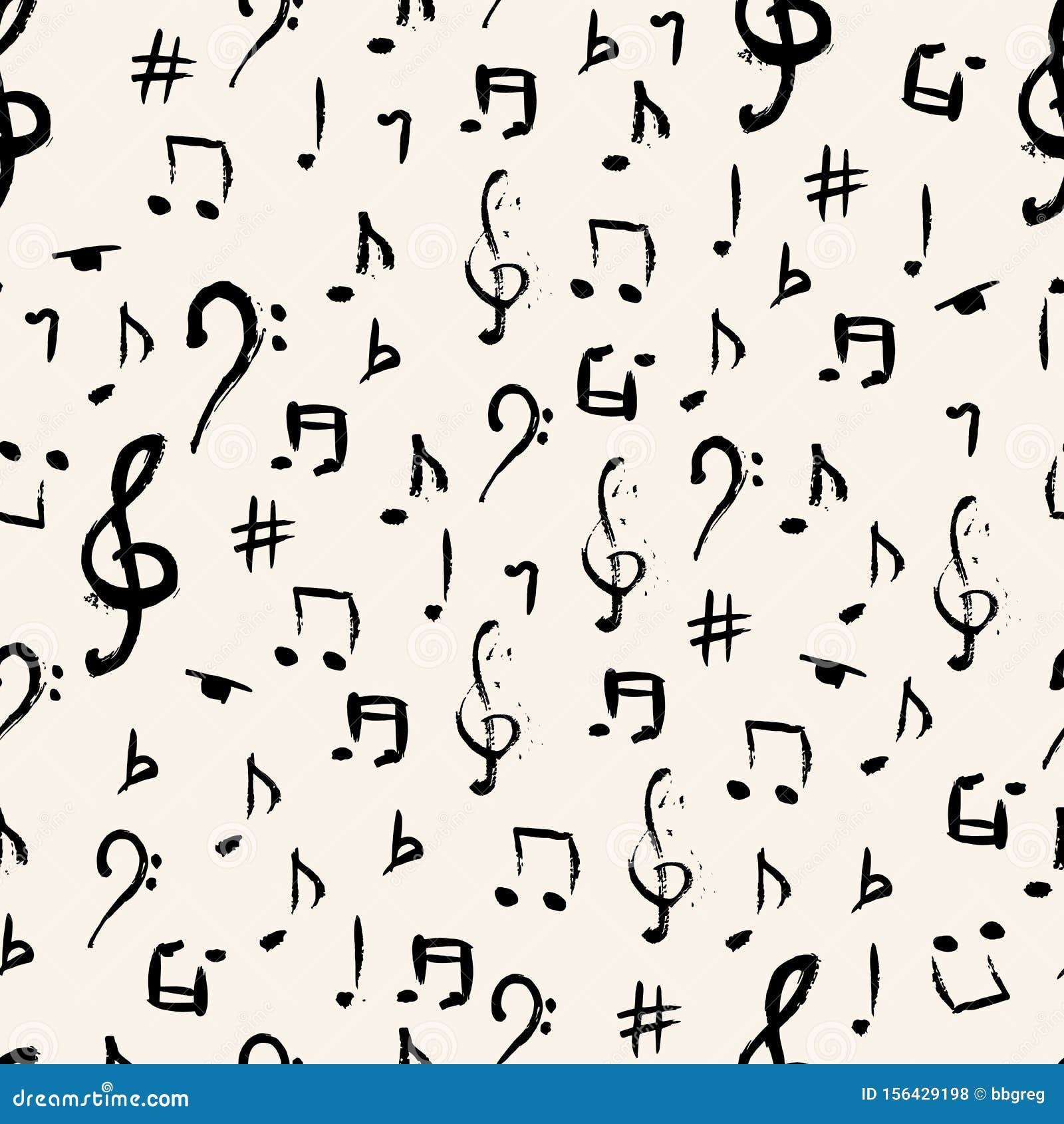 Seamless Pattern Design with Hand Drawn Musical Notes. Vector ...