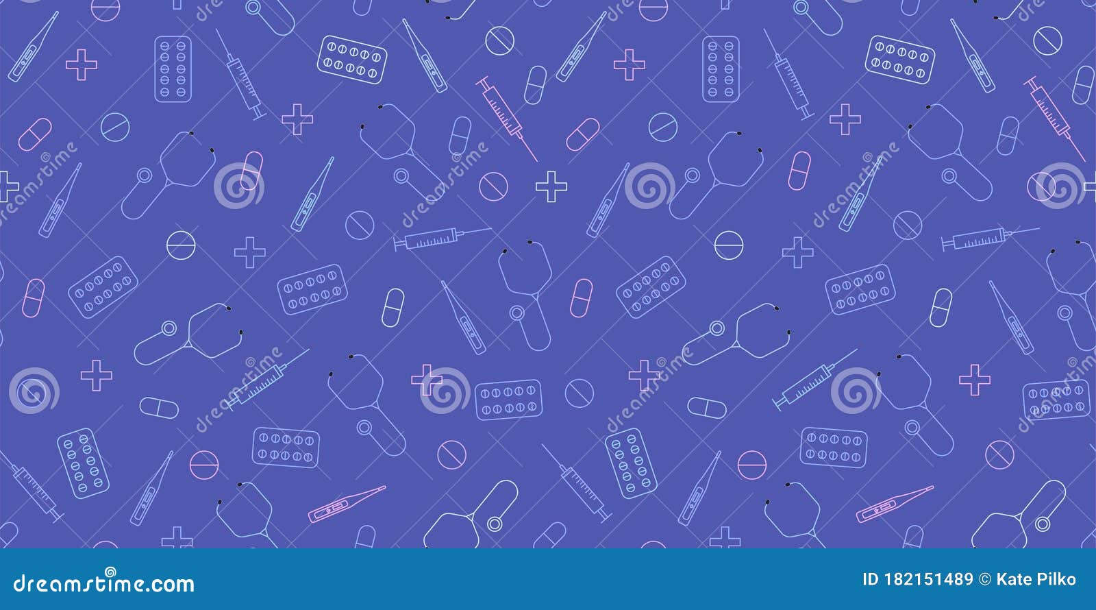 Seamless Pattern Design with Medical or Pharmacy Elements on Blue ...
