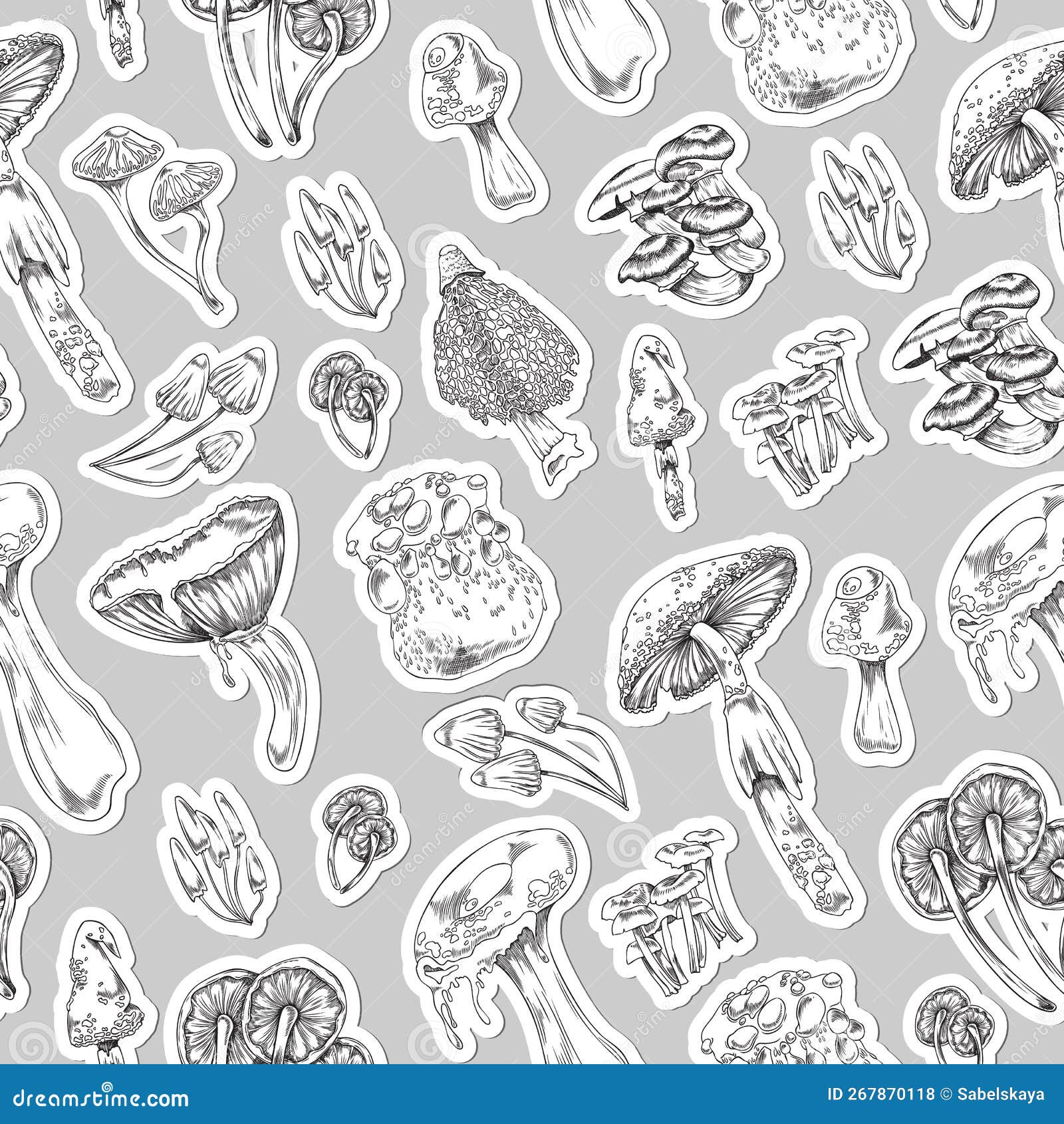 Seamless Pattern Design with Mushrooms and Toadstools, Vector Illustration. Stock Vector ...