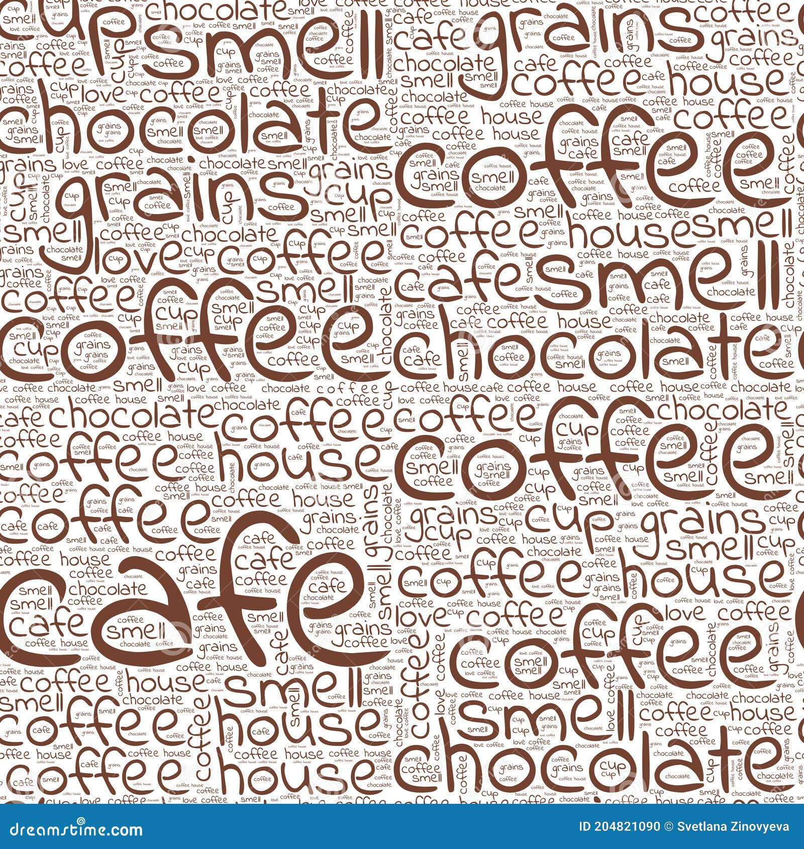 Seamless Pattern Design for Packaging with Words Coffee, Cafe, Love ...