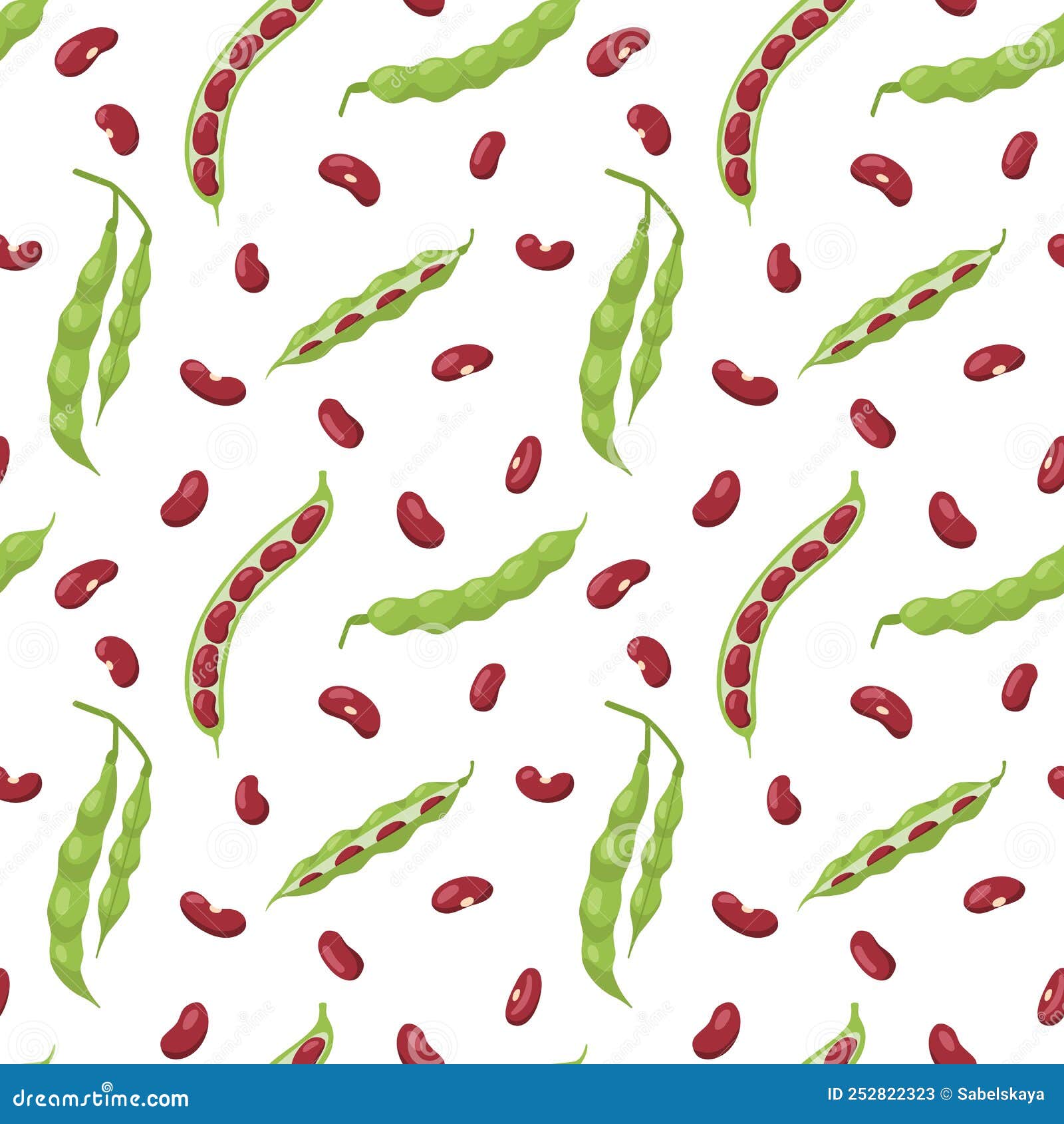 Seamless Pattern Design with Red Kidney Bean Plant, Flat Vector ...