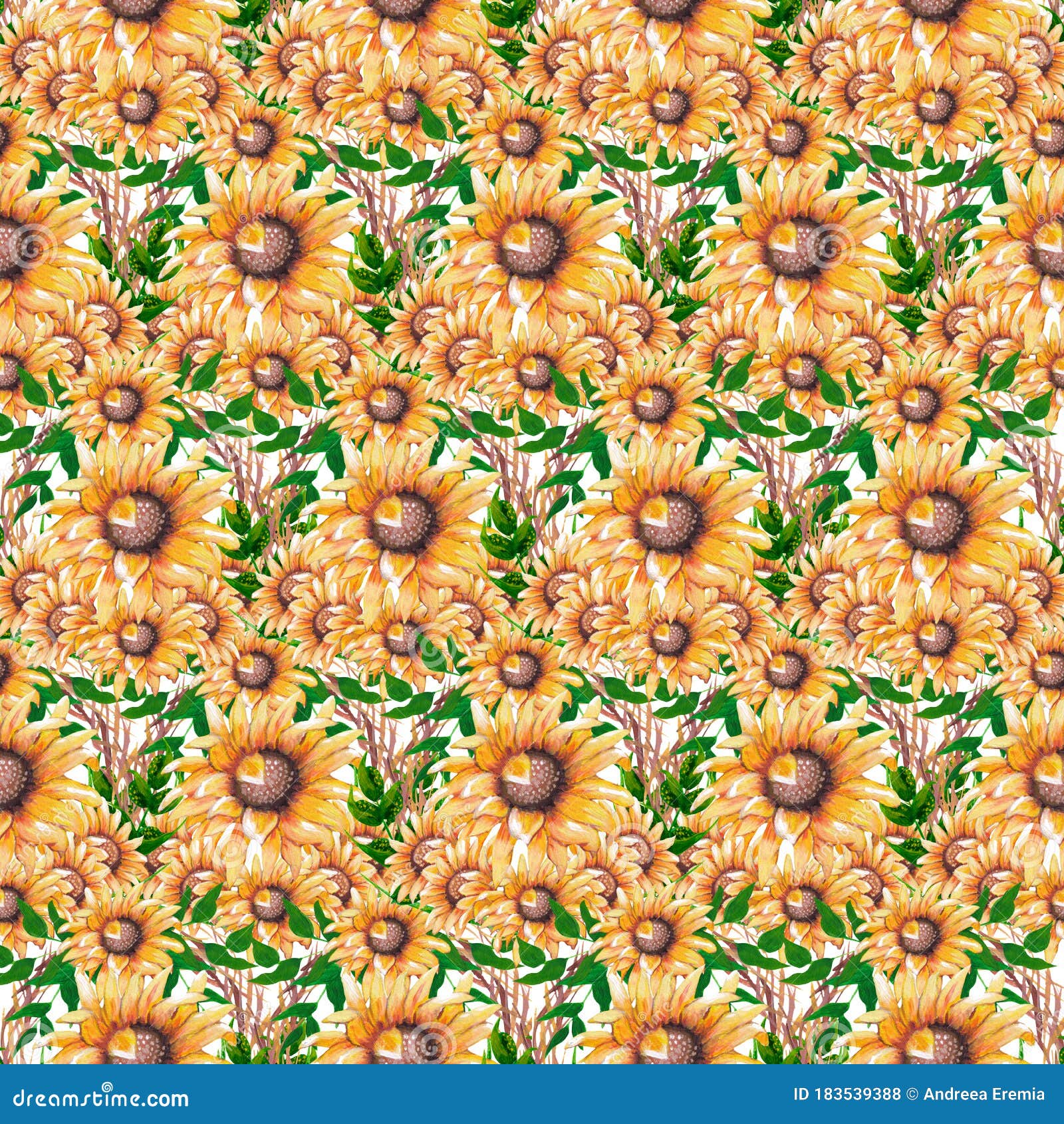 Seamless Pattern Design with Sunflower Stock Illustration ...