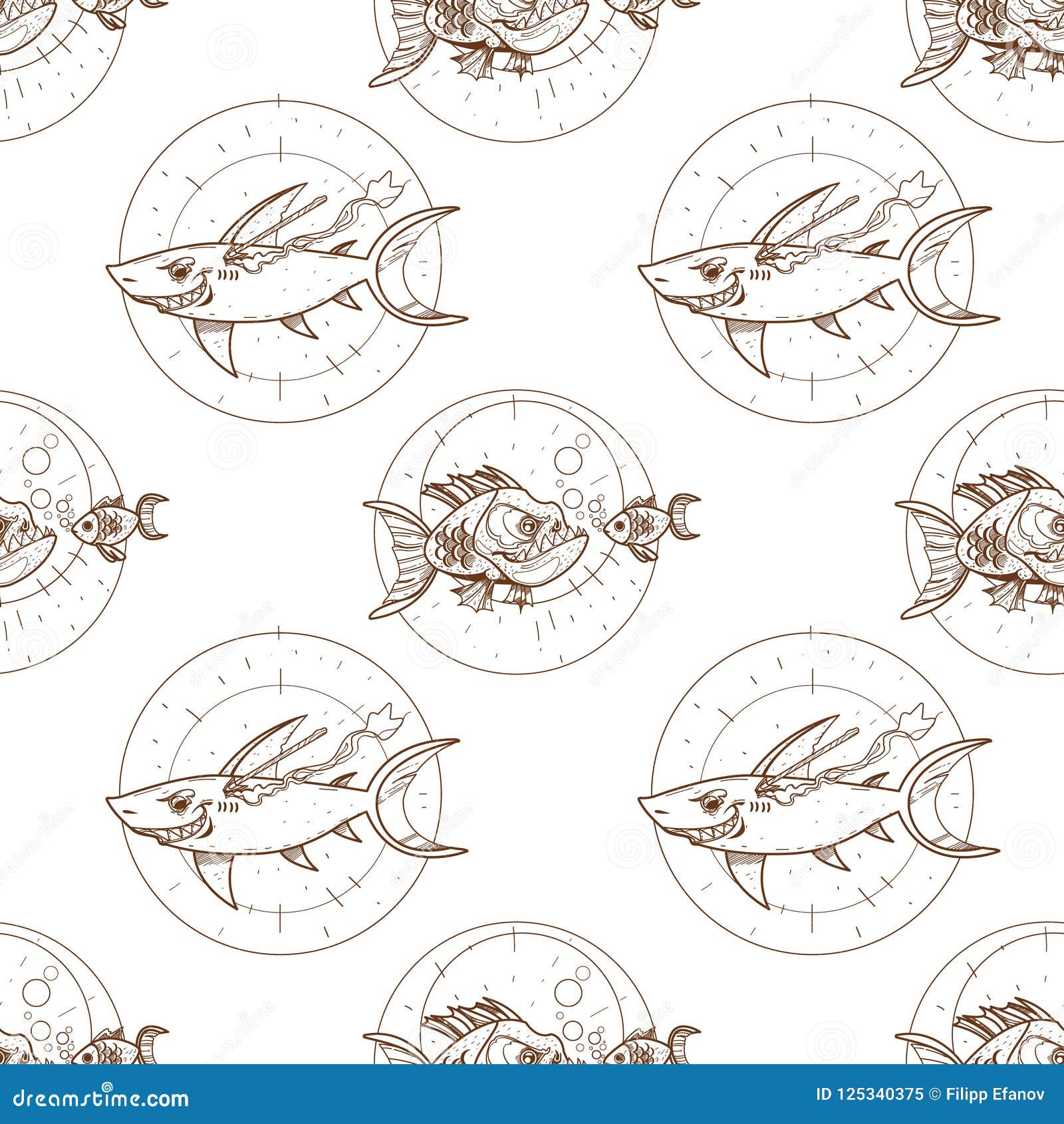 Seamless Pattern for Design Surface Piranha and Goldfish Stock ...