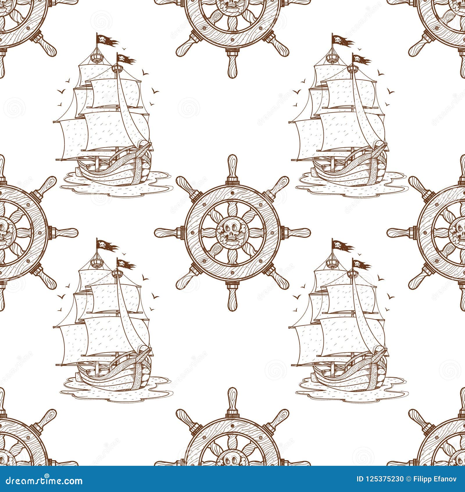 Seamless Pattern for Design Surface Ship with Black Sails Stock ...