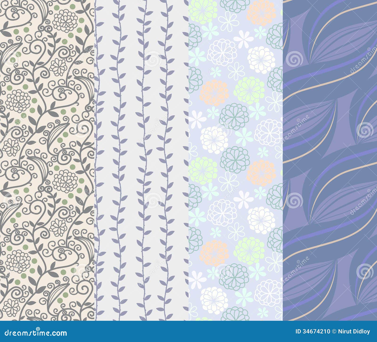 Seamless Pattern 4 Designs in One Set Stock Vector - Illustration of ...