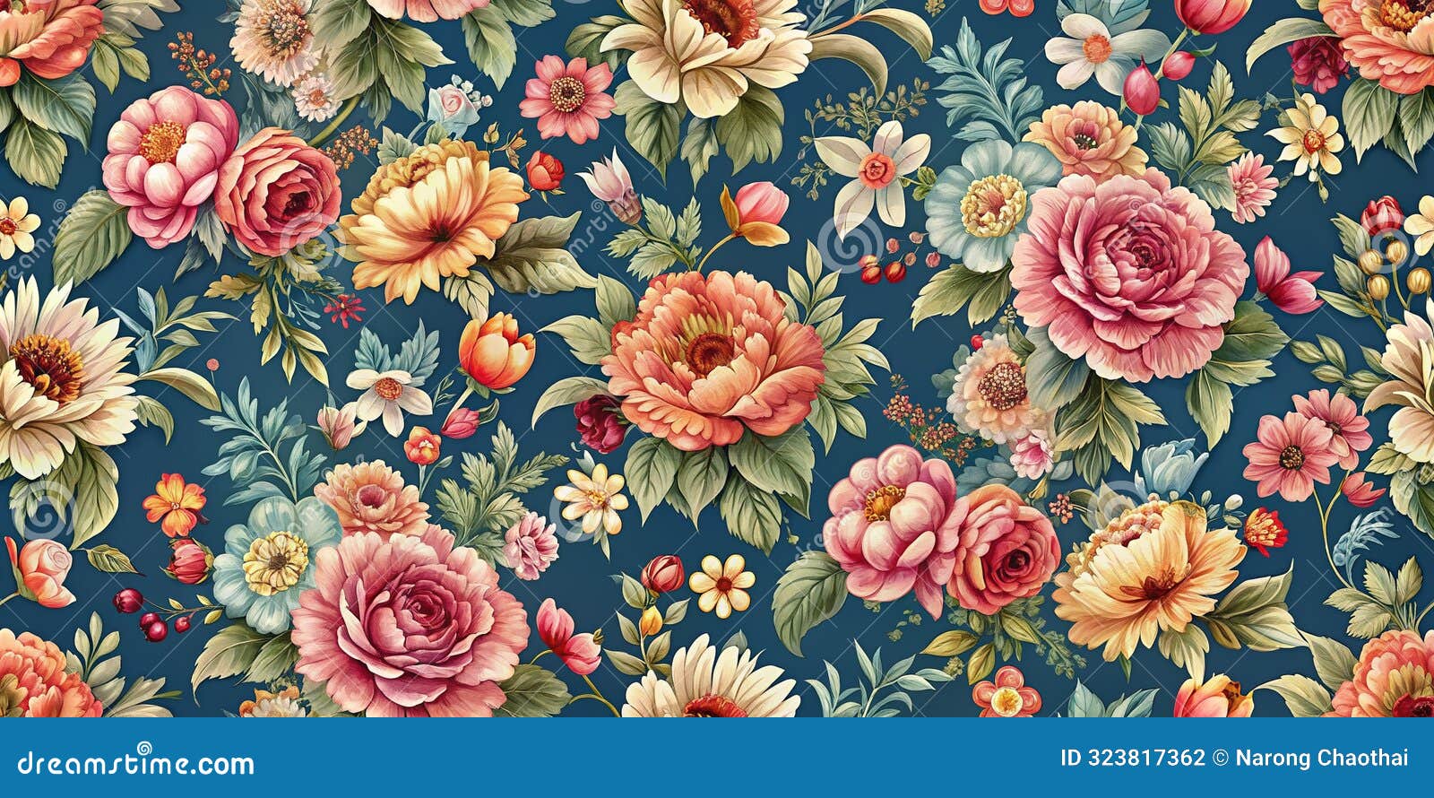 Seamless Pattern Desktop Wallpaper of Various Flowers AI-Created ...