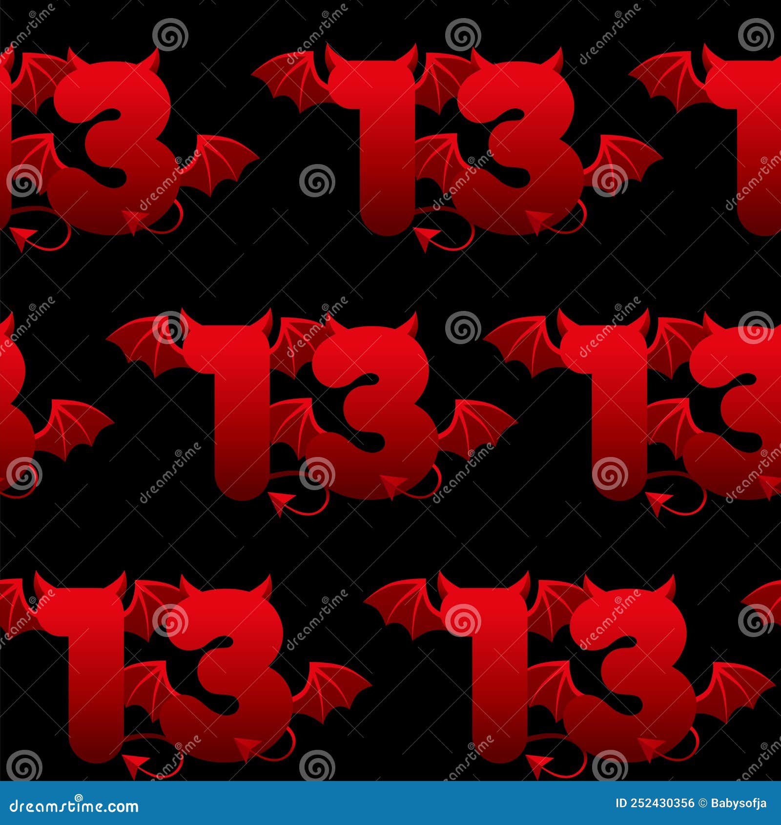 Seamless Pattern with Devil Number 13, Figure with Wings and Horns ...