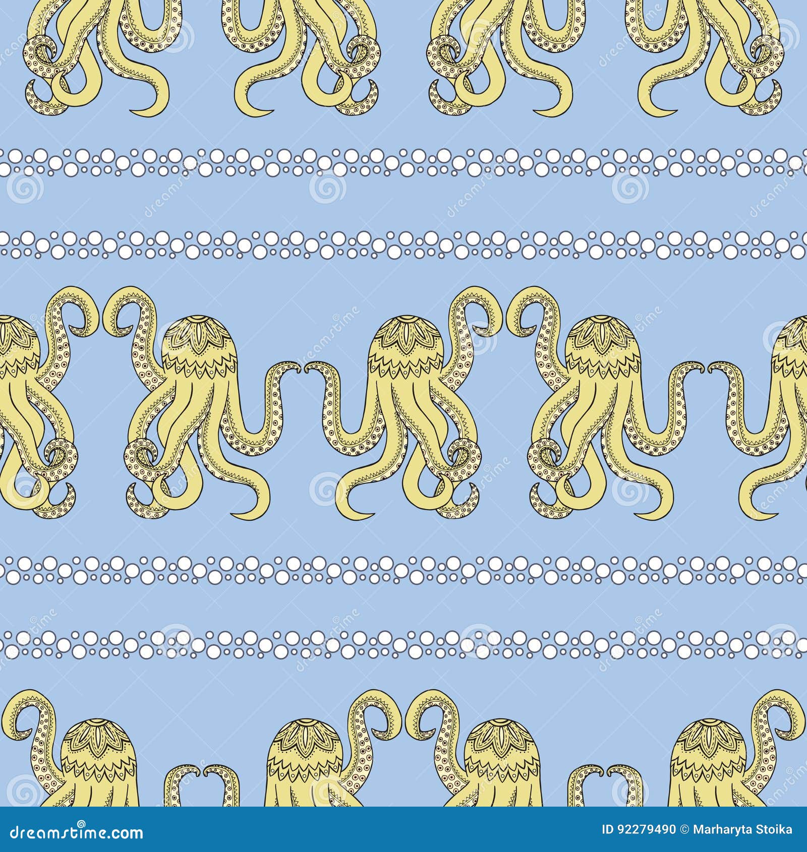Seamless Pattern with Devilfish. Yellow Octopus of a Zen Tangle. Stock ...
