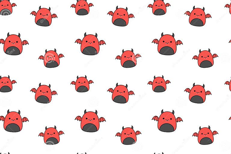 Seamless Pattern with Devils. Squishmallow. Cute Devil Stock Vector ...