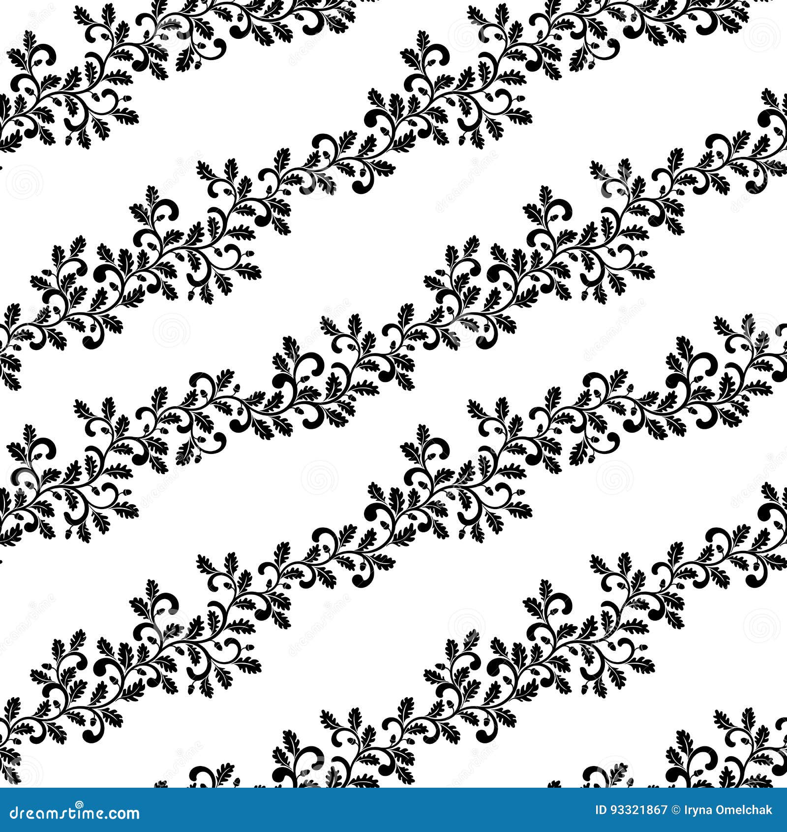 Seamless Pattern. Diagonal Twisted Branches with Oak Leaves Isolated on ...