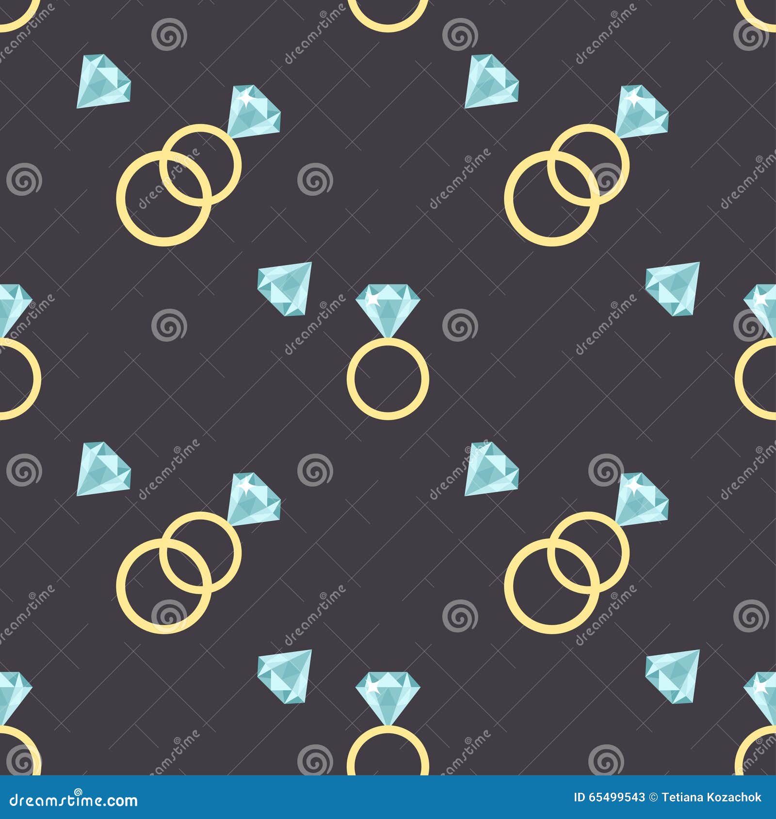 Seamless Pattern with Diamonds and Luxury Golden Rings. Stock Vector ...