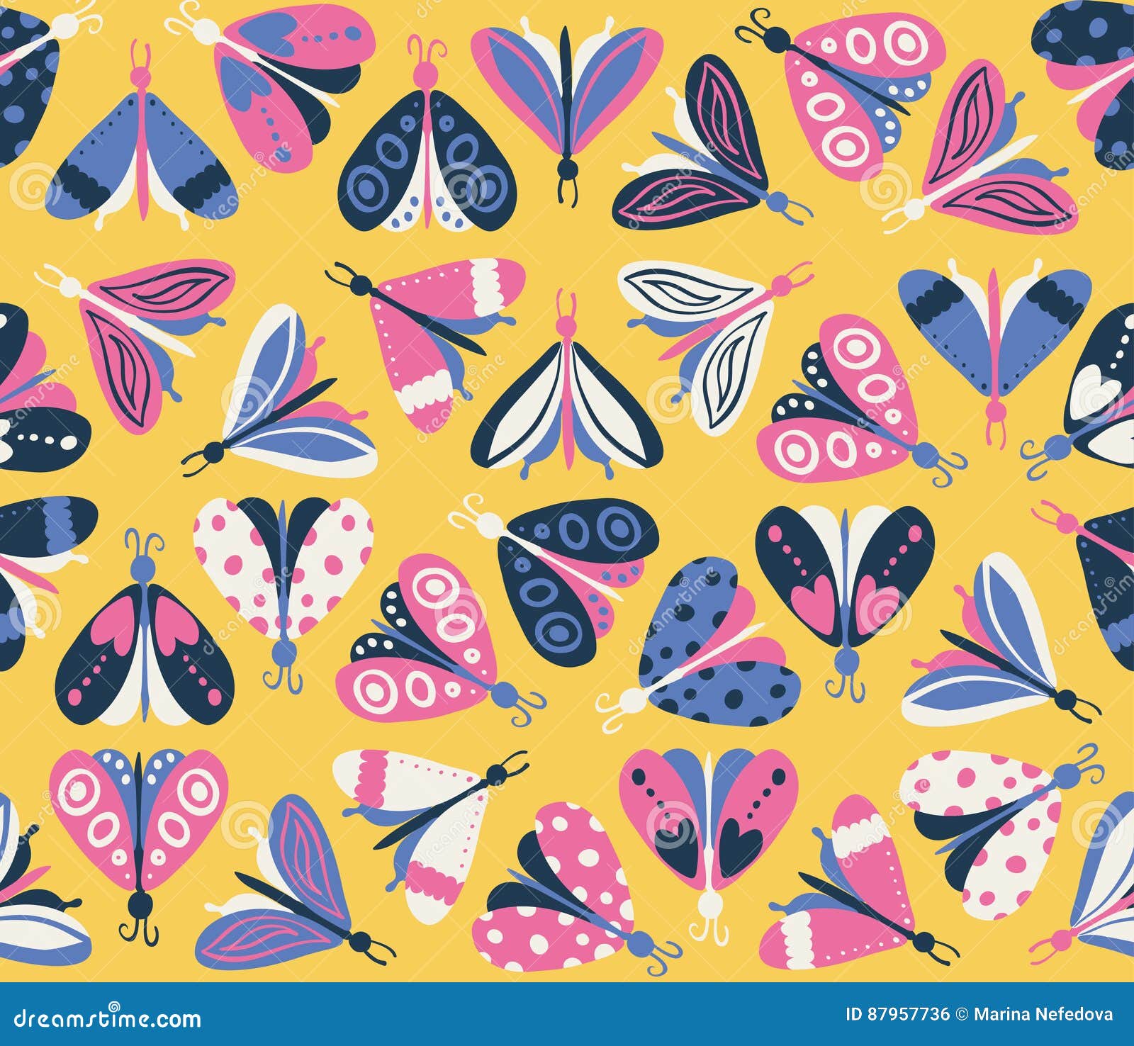 Seamless Pattern with Different Beautiful Butterflies Stock ...