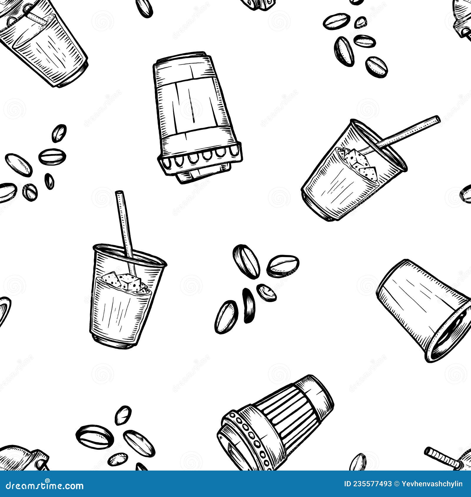 Seamless Pattern of Different Caps of Coffee. Vector Graphic ...