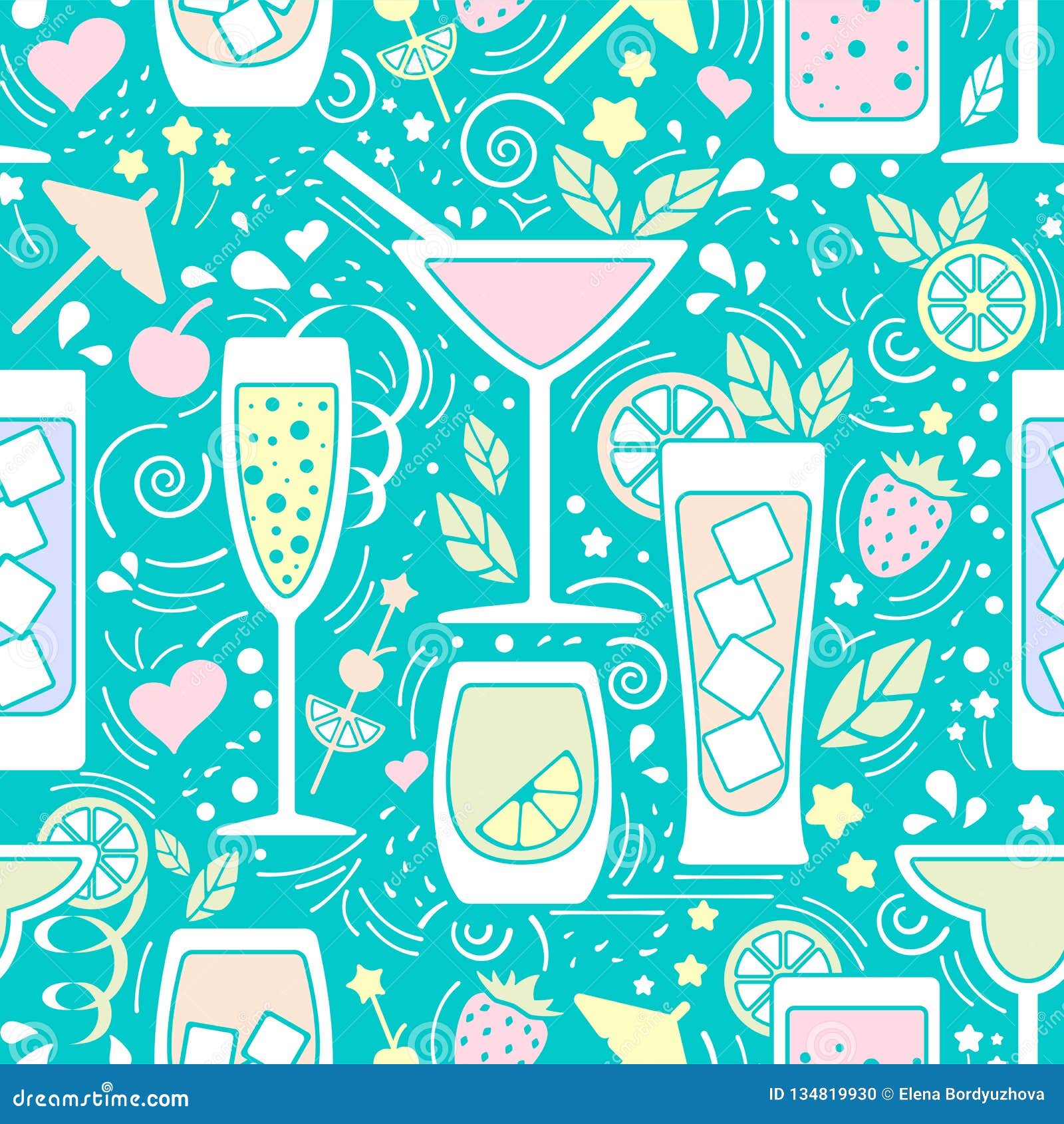 Seamless Pattern with Different Cocktails Stock Vector - Illustration ...
