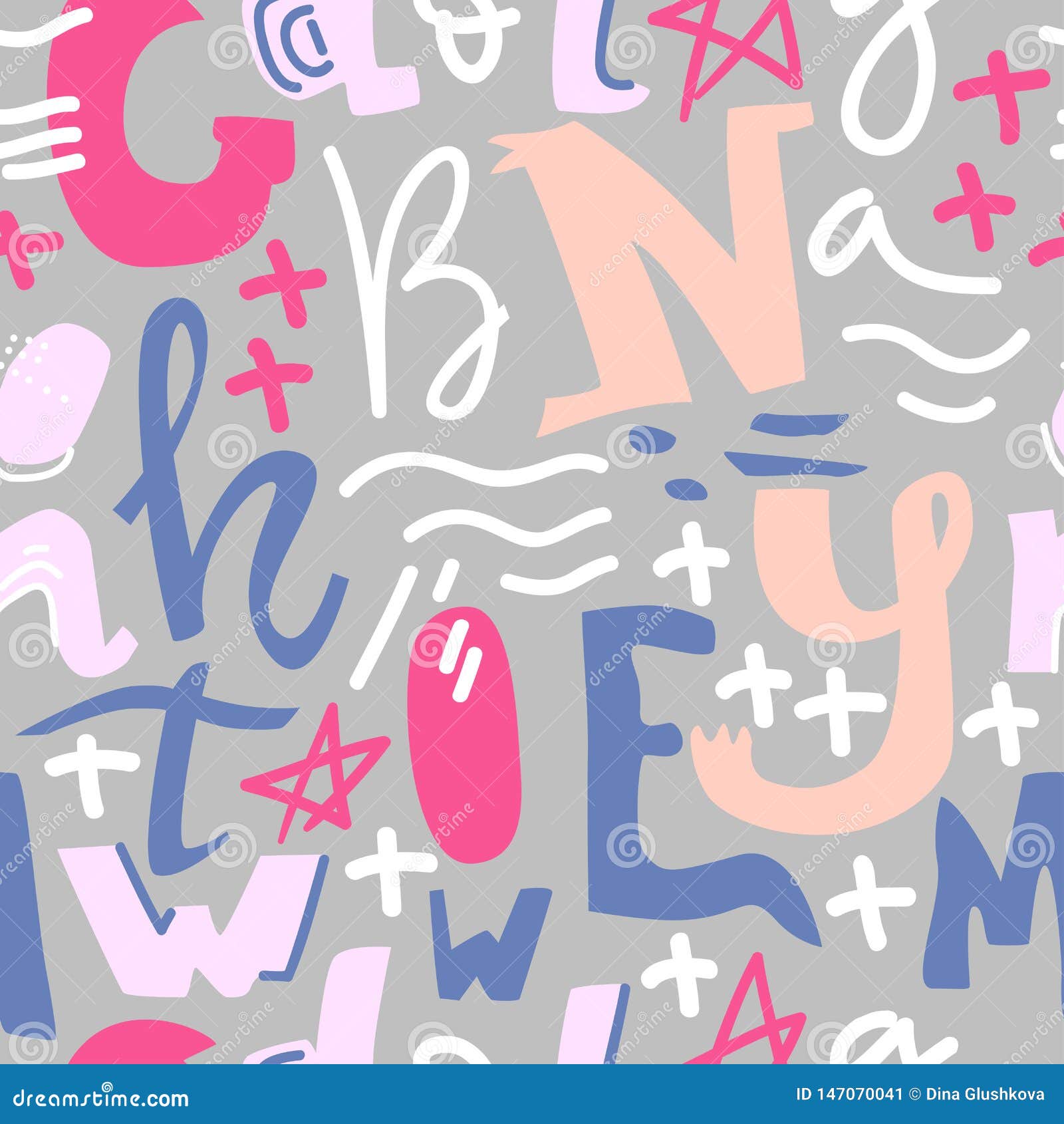 Seamless Pattern with Different Color Letters in Chaotic Manner Stock ...