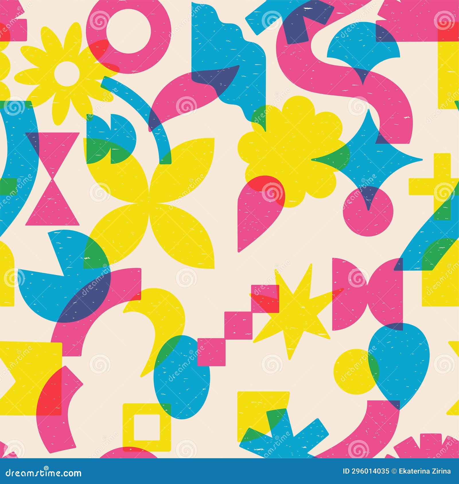 Seamless Pattern with Different Colored Shapes in Risograph Style ...