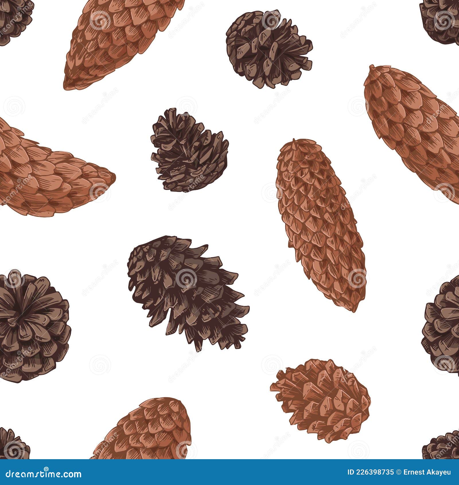 Seamless Pattern with Different Cones of Pine, Spruce and Fir Trees on ...