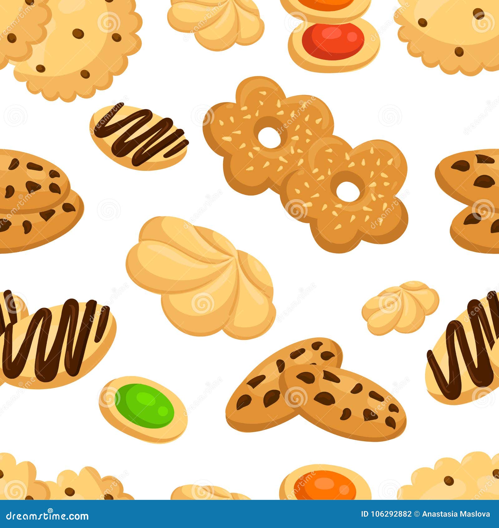 Seamless Pattern with Different Cookies in Cartoon Style Vector ...