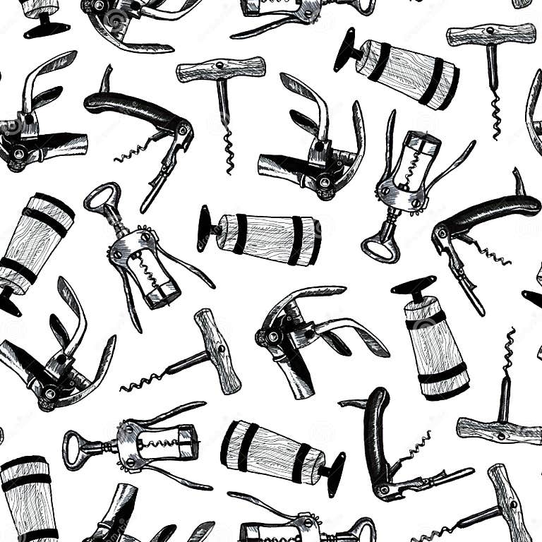 Seamless Pattern with Different Corkscrews Stock Photo - Image of ...