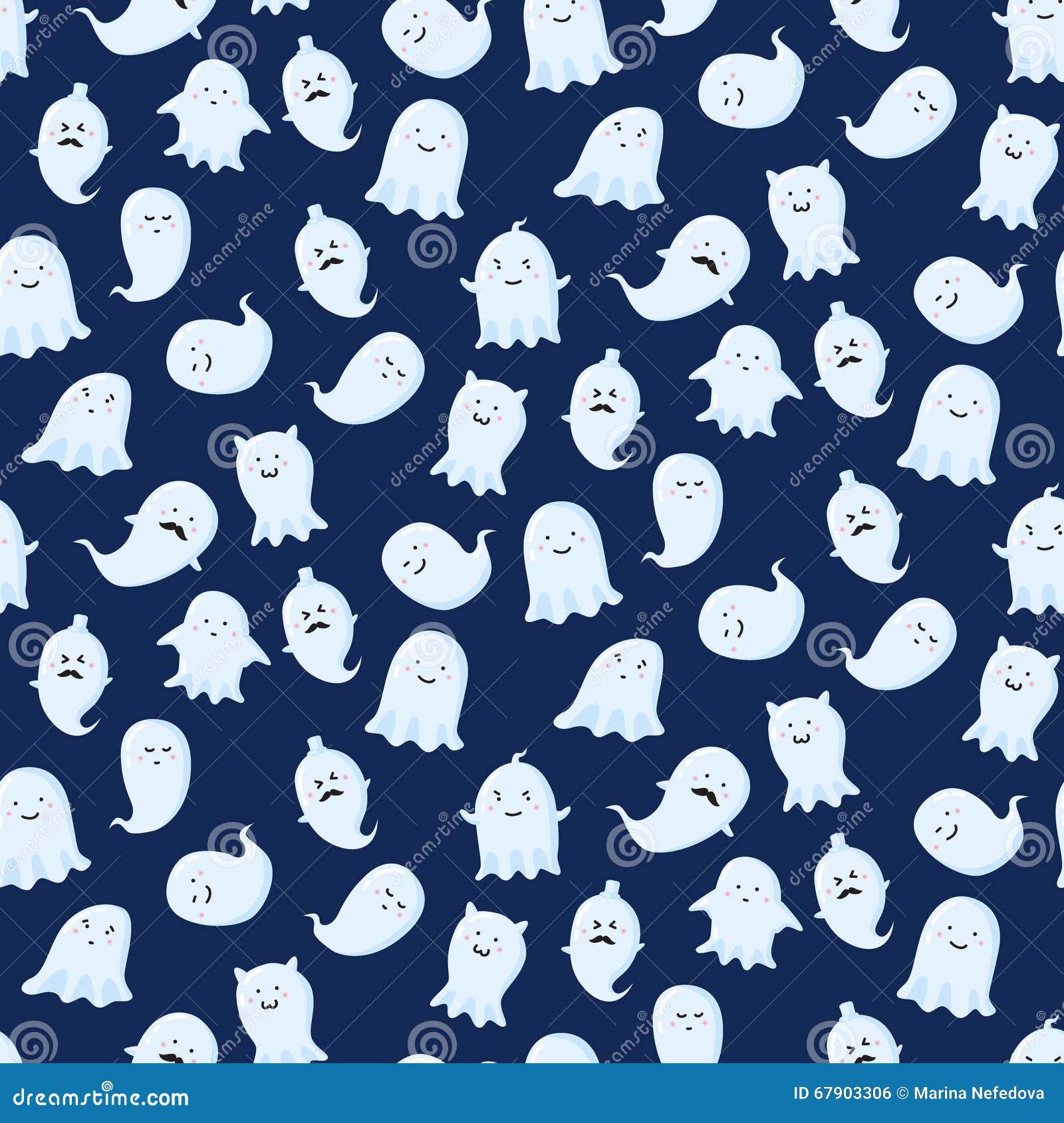 Seamless Pattern with Different Cute Ghosts. Stock Illustration ...