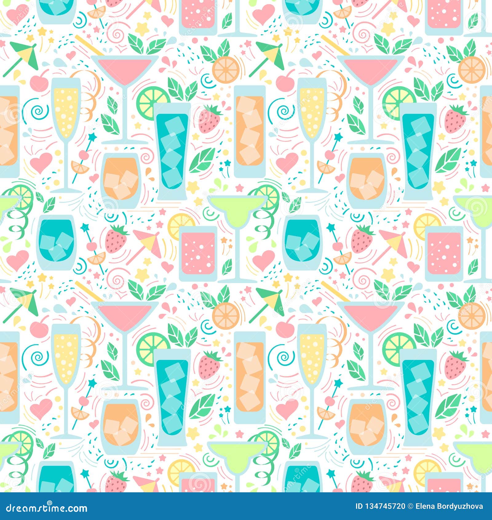 Seamless Pattern with Different Drinks Stock Vector - Illustration of ...