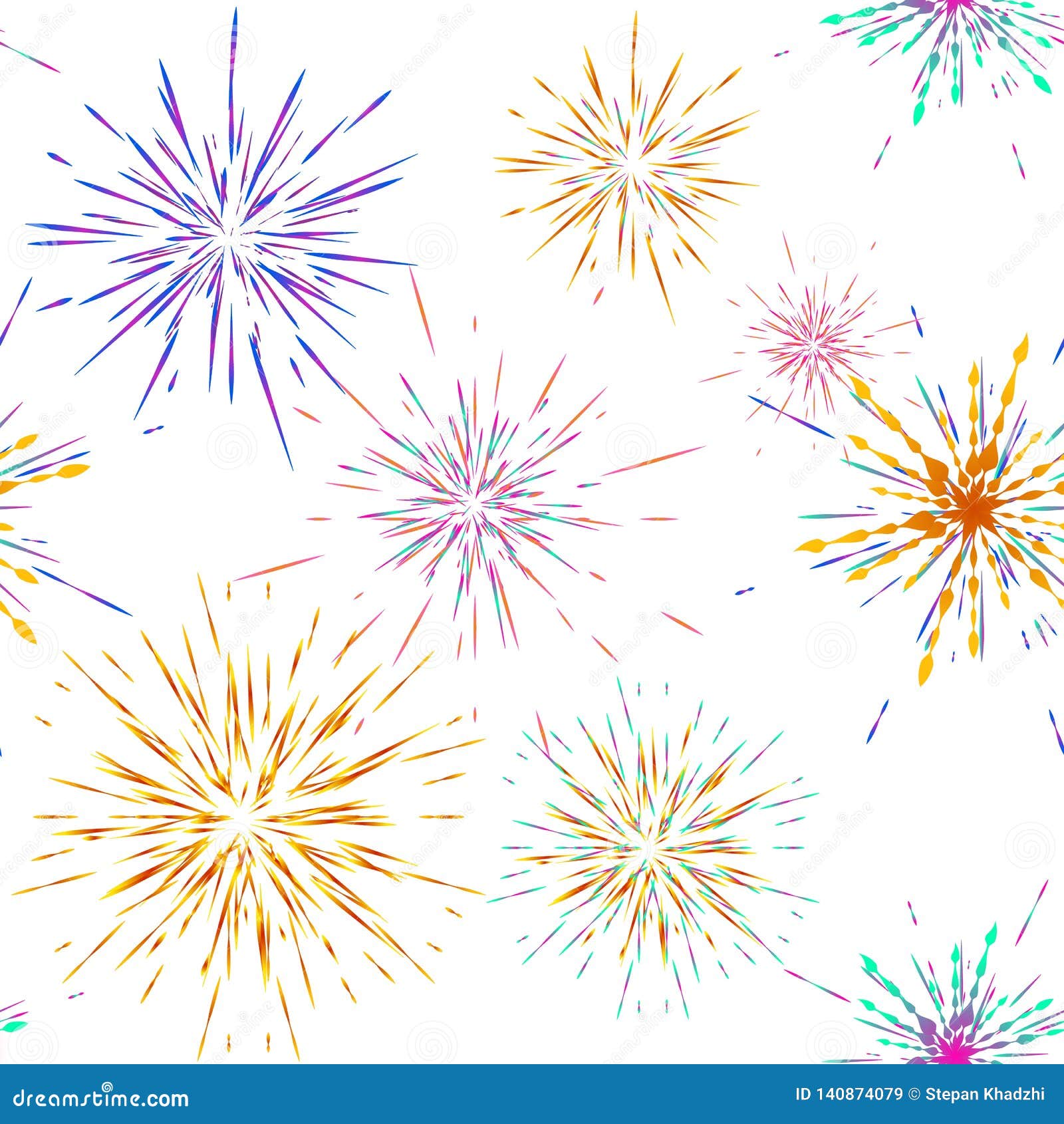 Seamless Pattern Different Fireworks Explosions. Vector Holiday ...