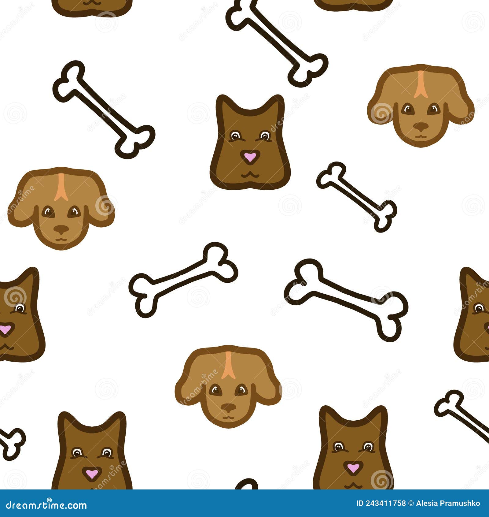 Seamless Pattern with Different Funny Isolated Dogs and Bones for ...