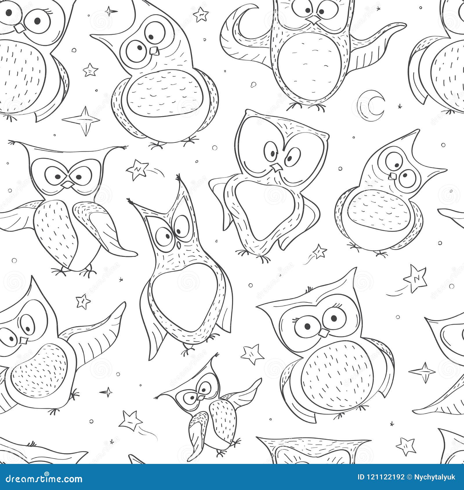 Seamless Pattern With Different Funny Owls. Creative Hand Drawn Texture ...