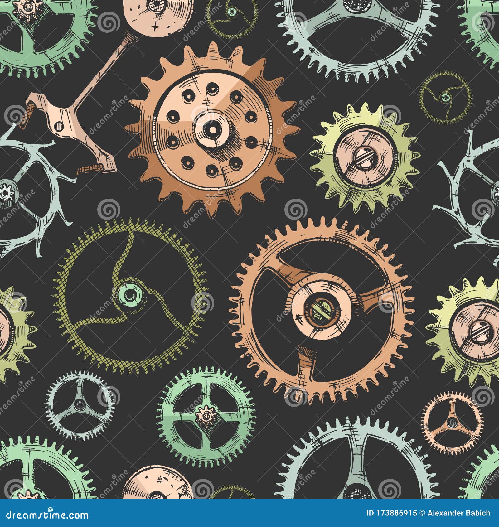 Seamless Pattern with Different Gears Stock Vector - Illustration of ...