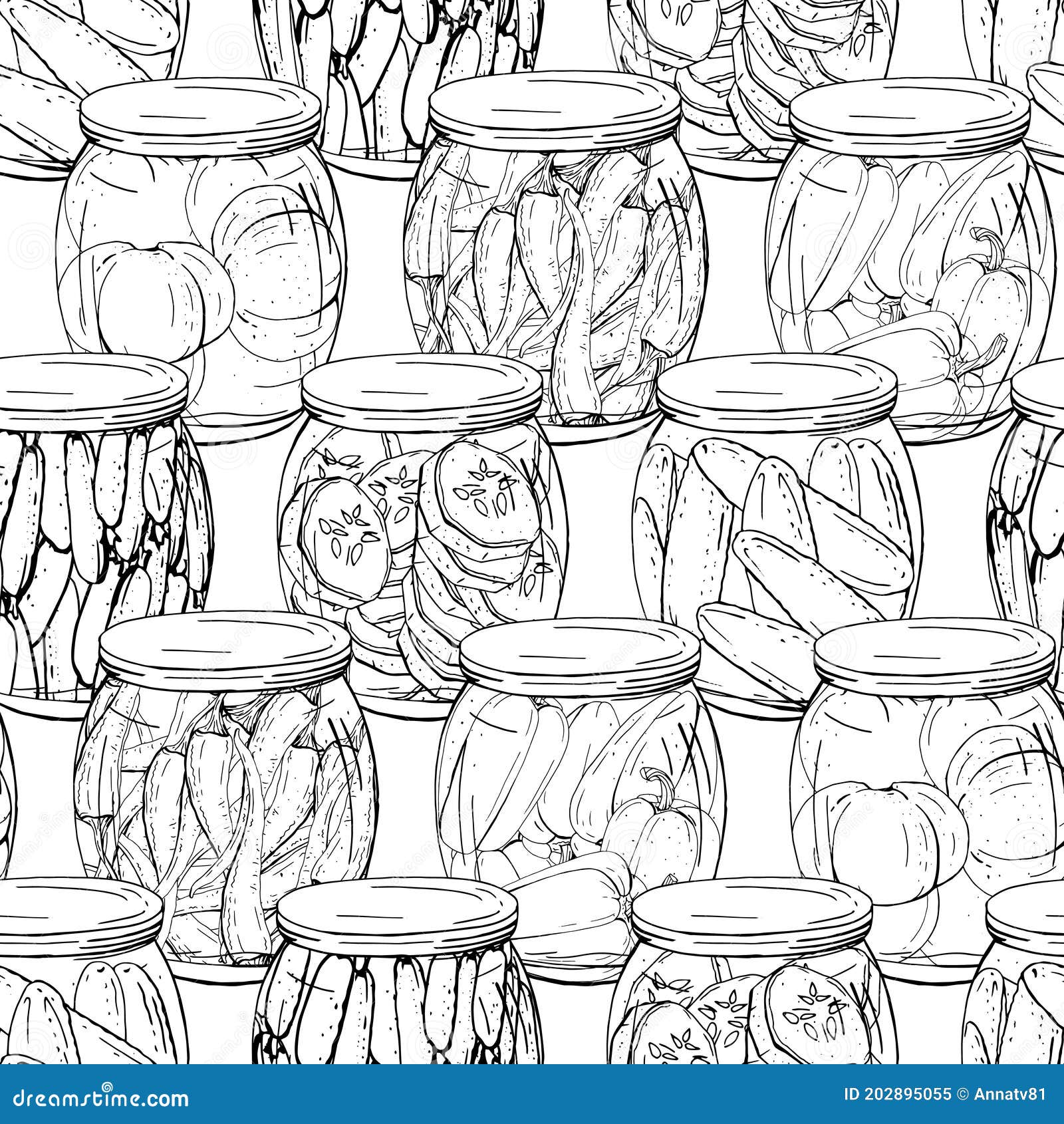 Seamless Pattern with Different Glass Jars with Vegetables. Endless ...