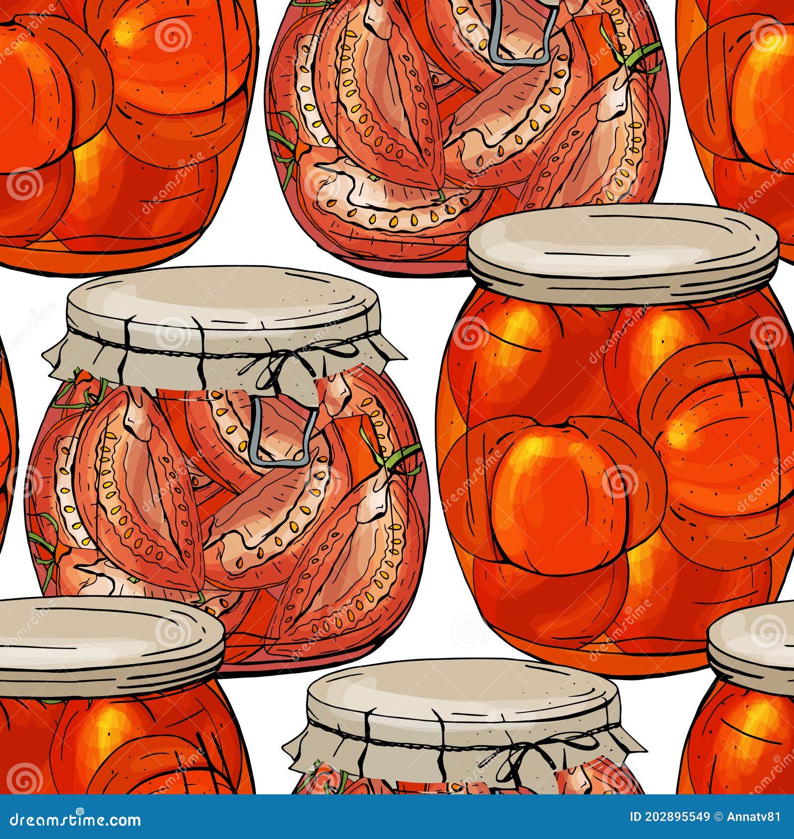 Seamless Pattern with Different Glass Jars with Vegetables. Endless ...