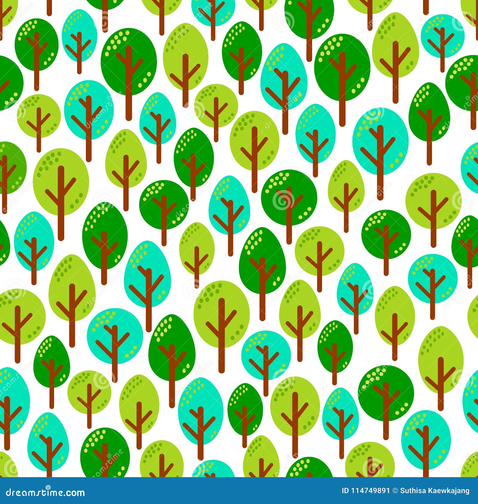 Seamless Pattern of Different Green Mint Trees in Forest. Vector Stock ...