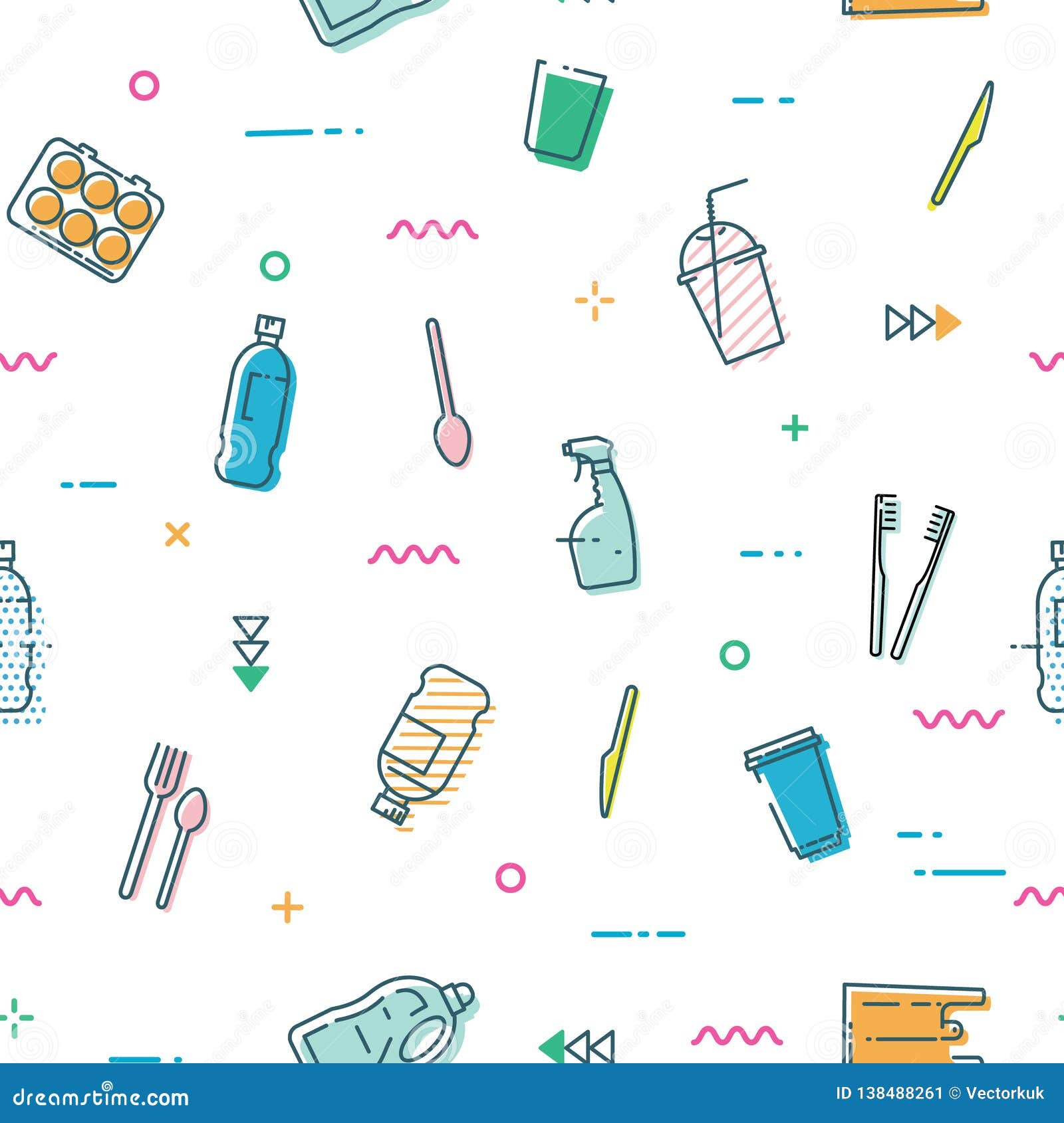 Seamless Pattern with Different Kinds of Plastic Waste. Stock Vector ...