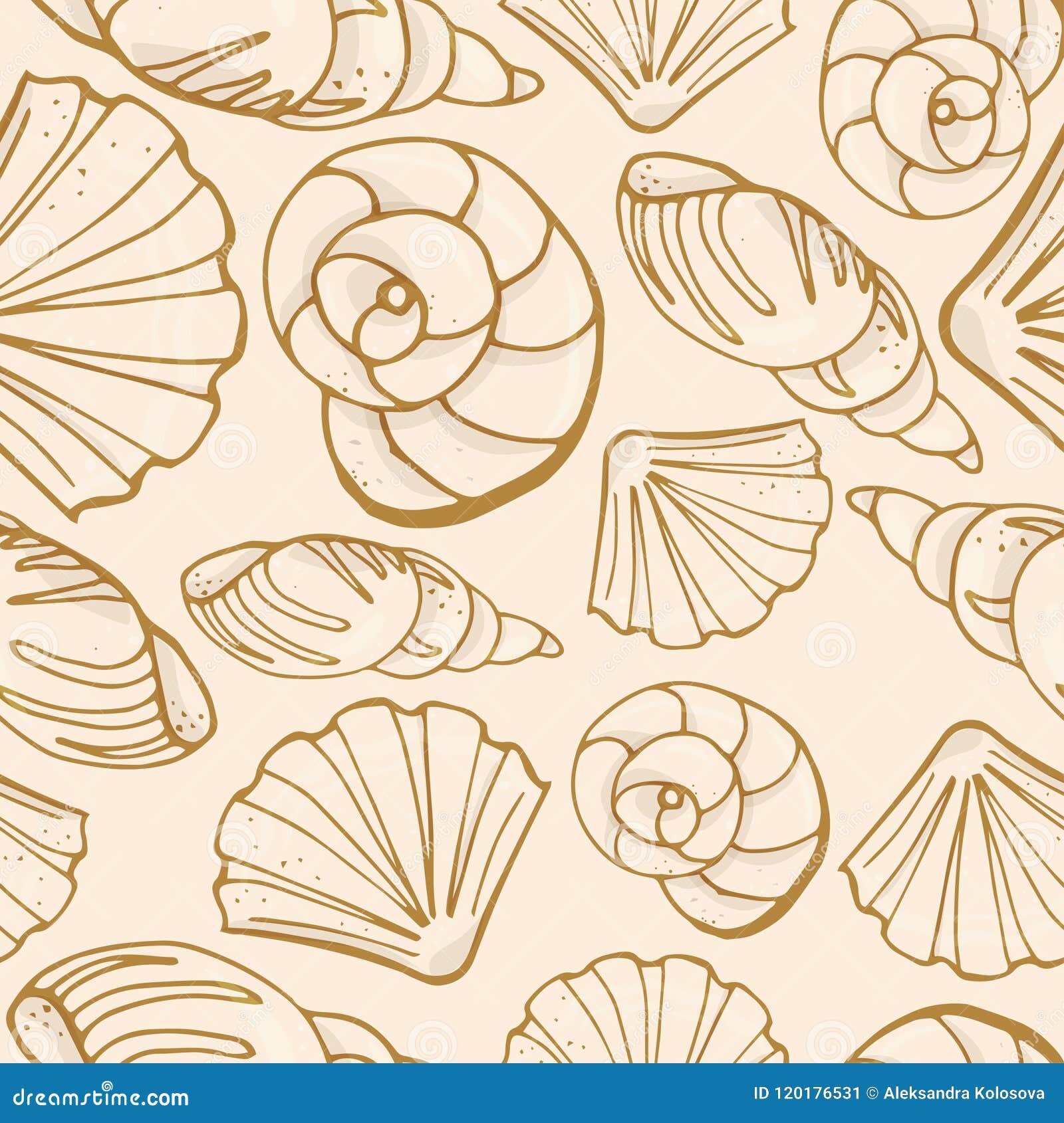 Seamless Pattern from Different Kinds of Sea Shells. One-color ...