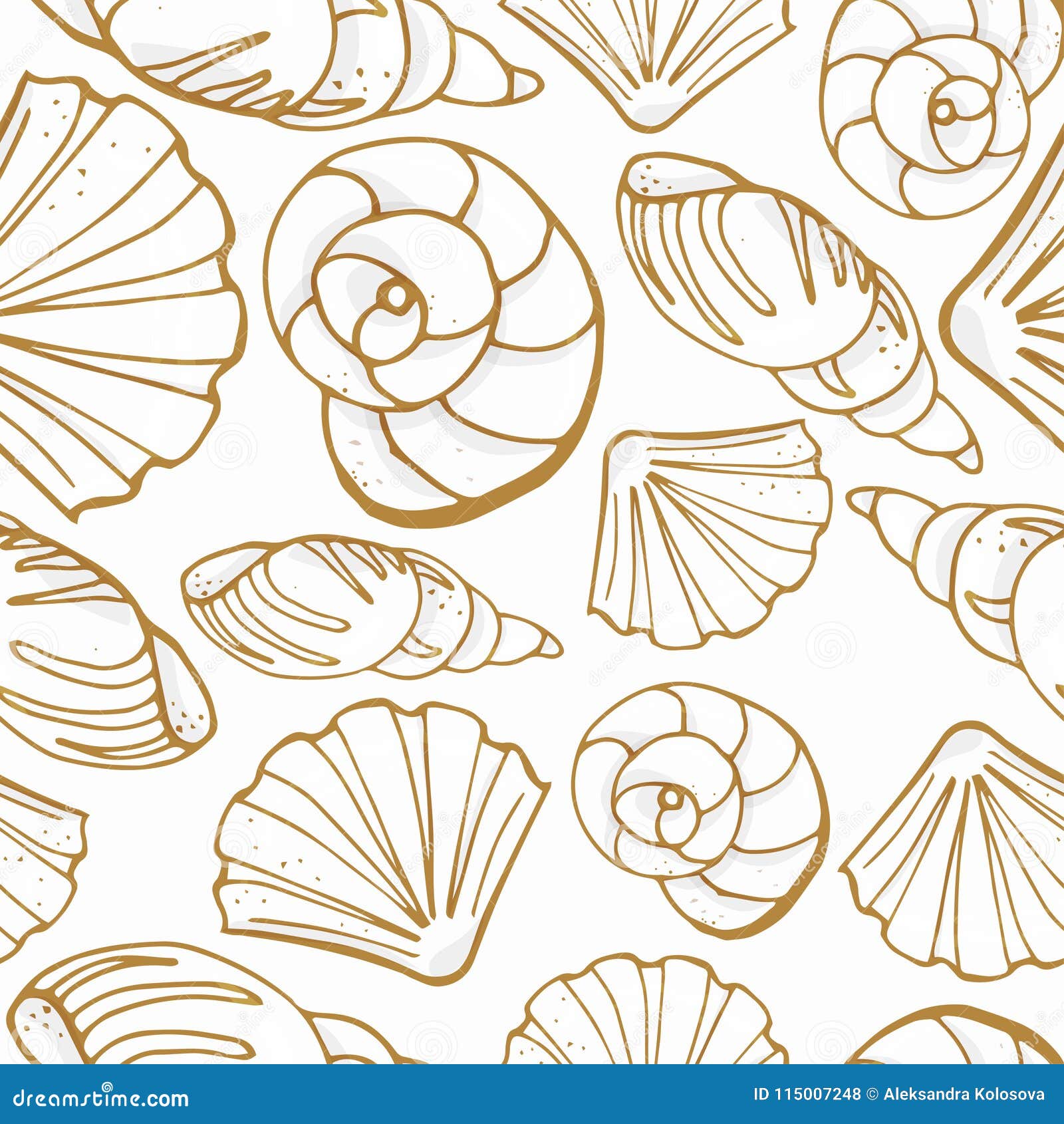 Seamless Pattern from Different Kinds of Sea Shells. One-color ...