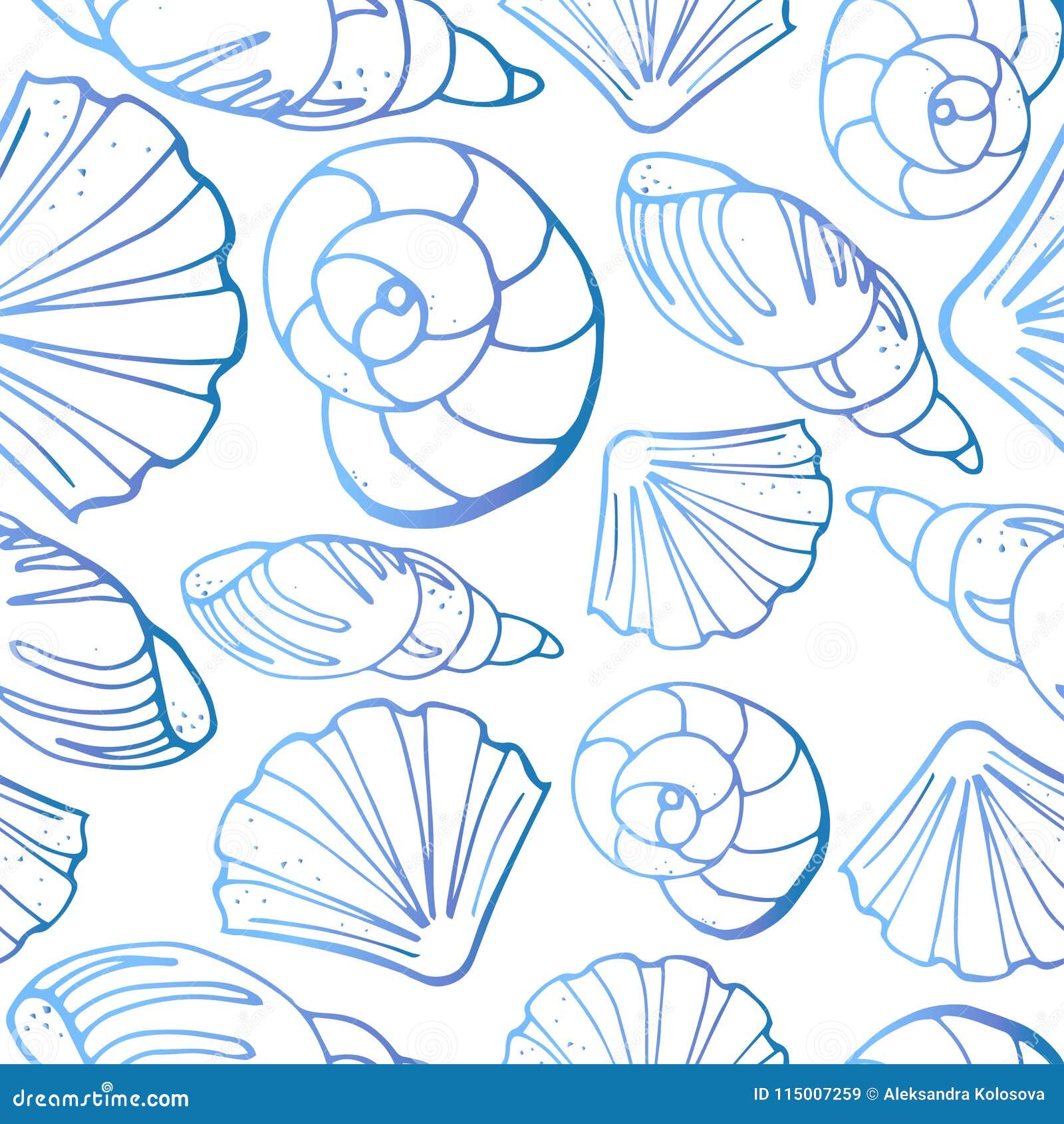 Seamless Pattern from Different Kinds of Sea Shells. One-color ...